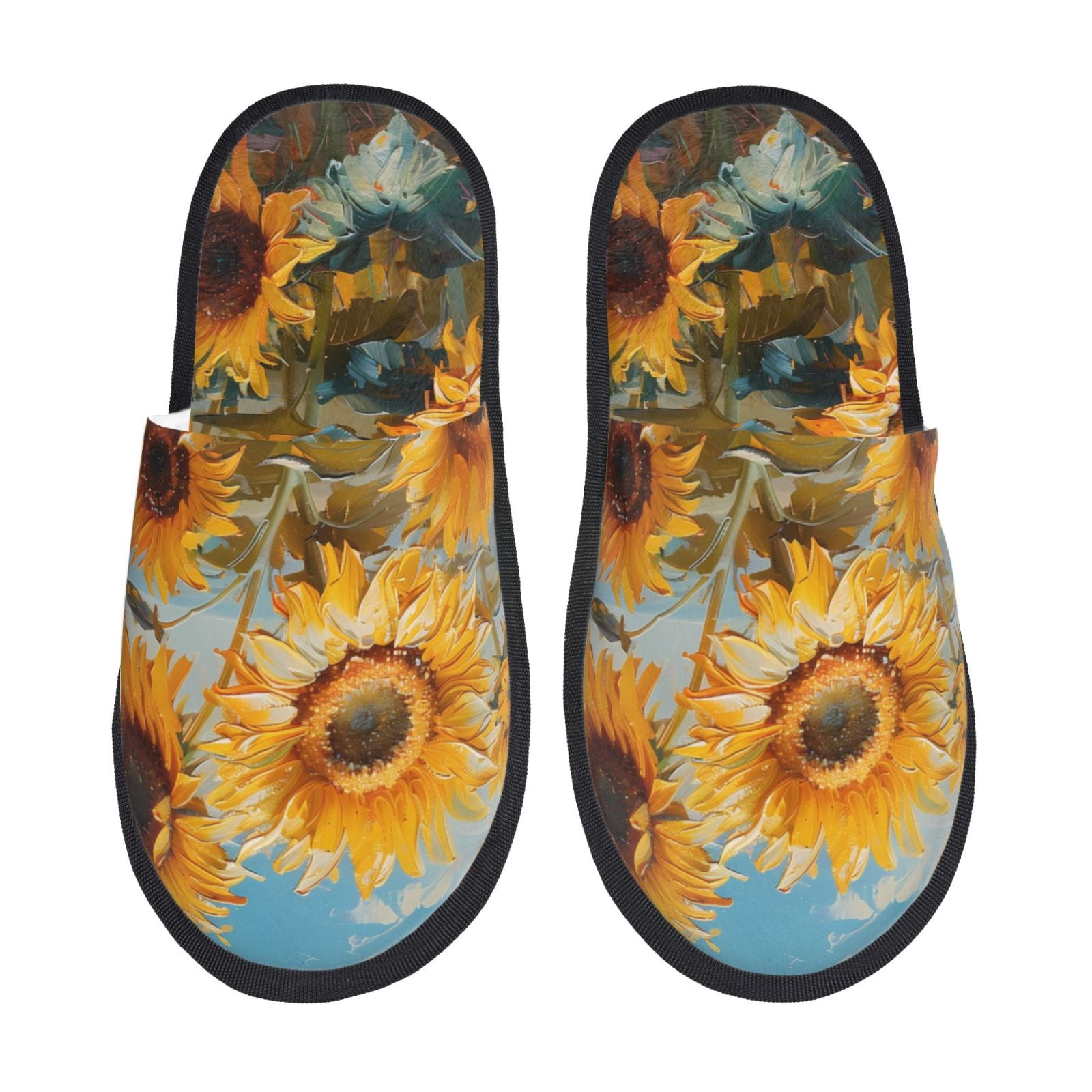 Daiia Sunflower Field Art Pattern Furry Slippers for Women and Men ...