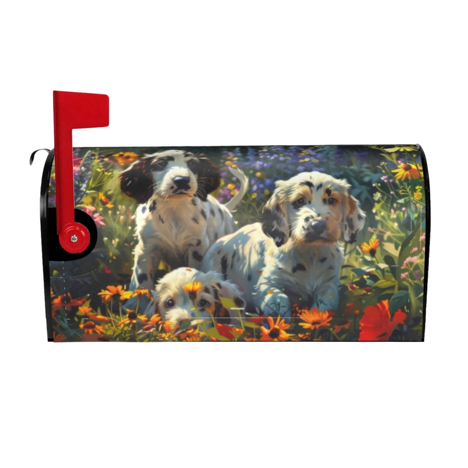 Daiia Sunflower Field Spotted Dog Mailbox Cover , Magnetic Welcome ...
