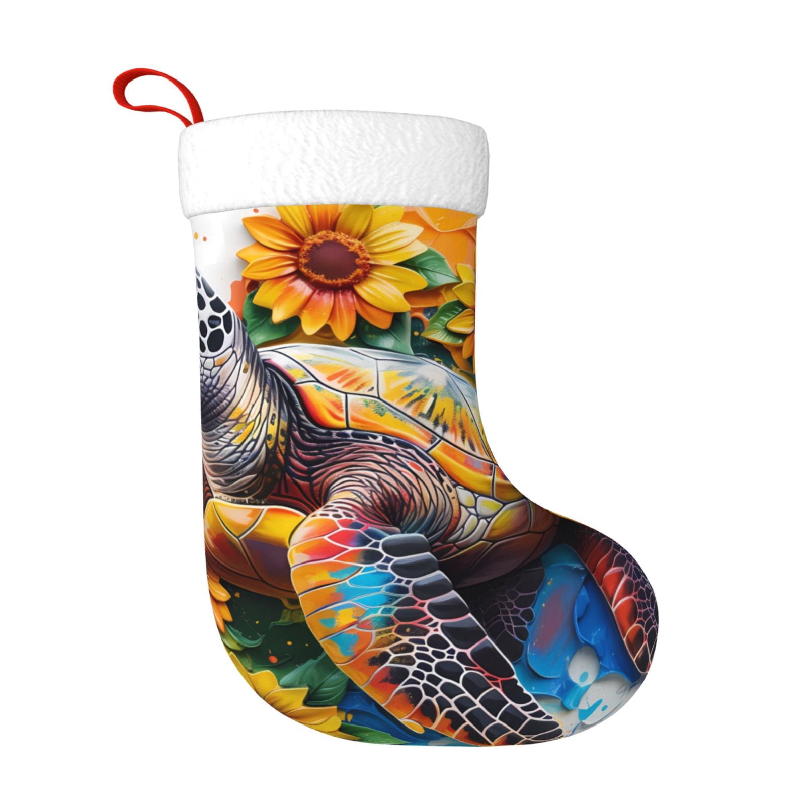 Daiia Sunflower Turtle Print Christmas Stocking，18"Large Knitted Xmas ...