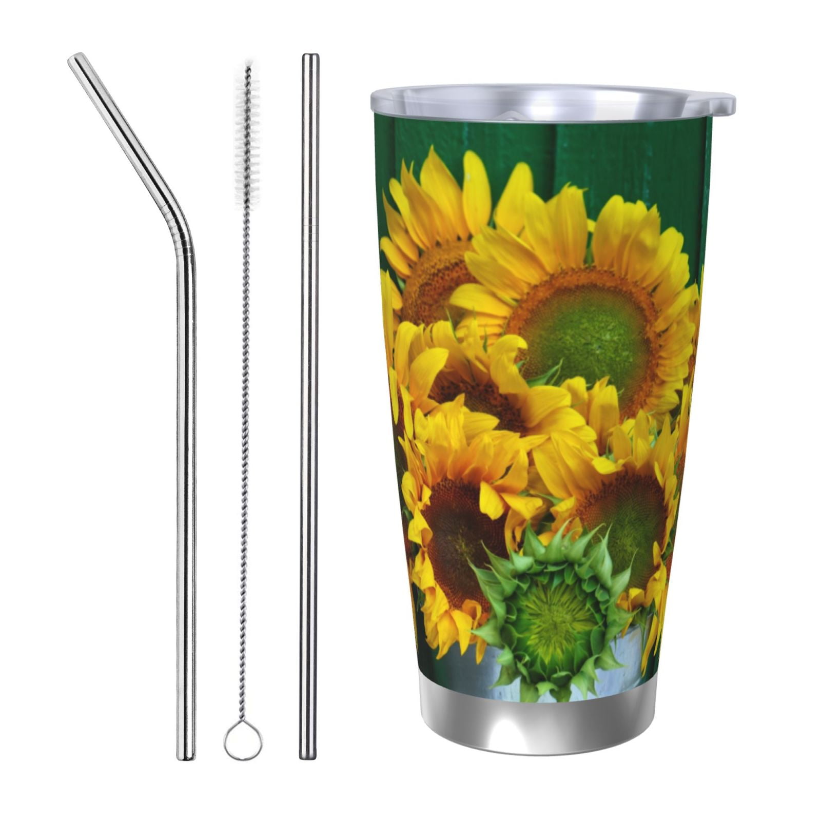 Daiia Sunflowers in Bucket Printed 20oz Insulated Coffee Cup with Straw ...