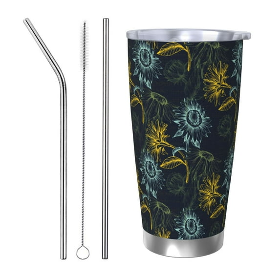 Daiia Sunflowers Printed 20oz Insulated Coffee Cup with Straw Topper ...