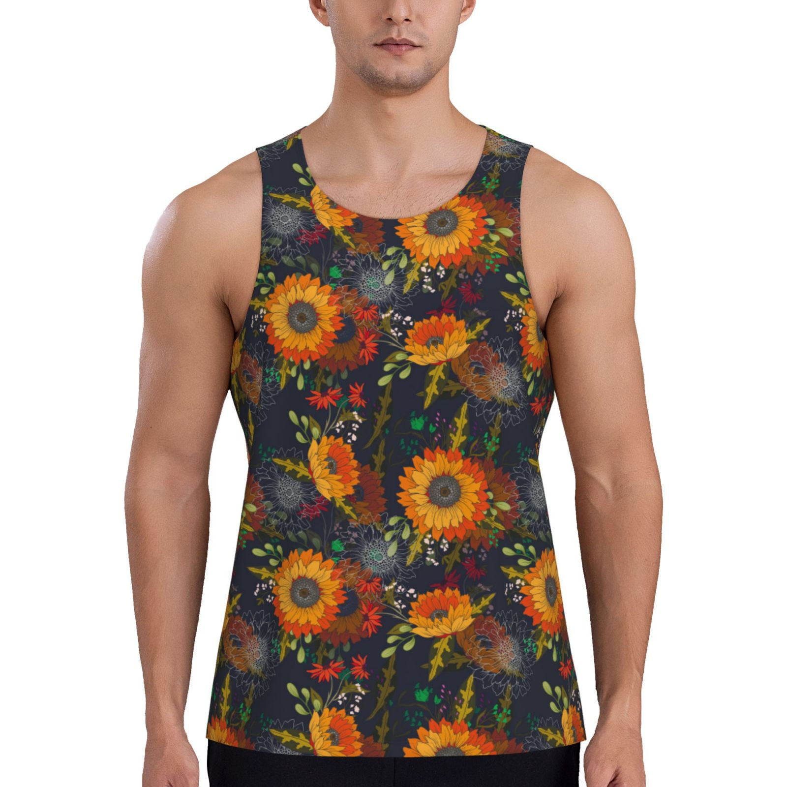 Daiia Sunflowers Printed Men's Quick Dry Fit Muscle Tank Top Slim-Fit ...