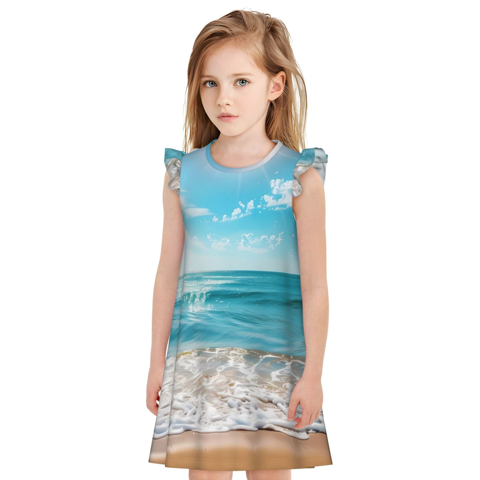 Daiia Sunny Ocean Waves Print Girls Nightgowns, Unicorn Nightgown ...