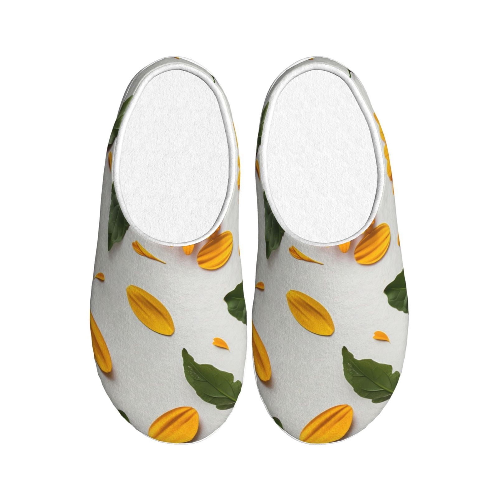 Daiia Sunny Yellow SunFlower Print Women’s Fuzzy Slippers Memory Foam ...