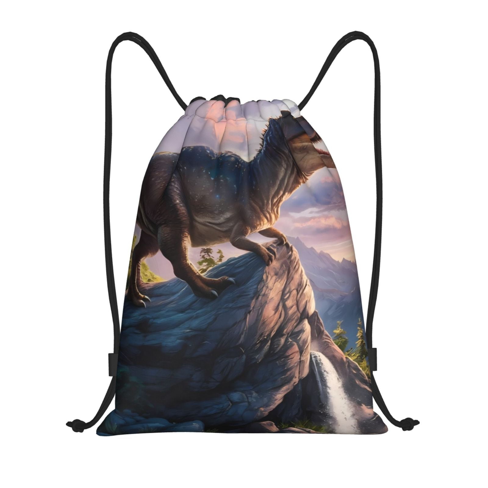 Daiia Sunset Cliff Dinosaur Pattern Drawstring Backpack, Gym Bag ...
