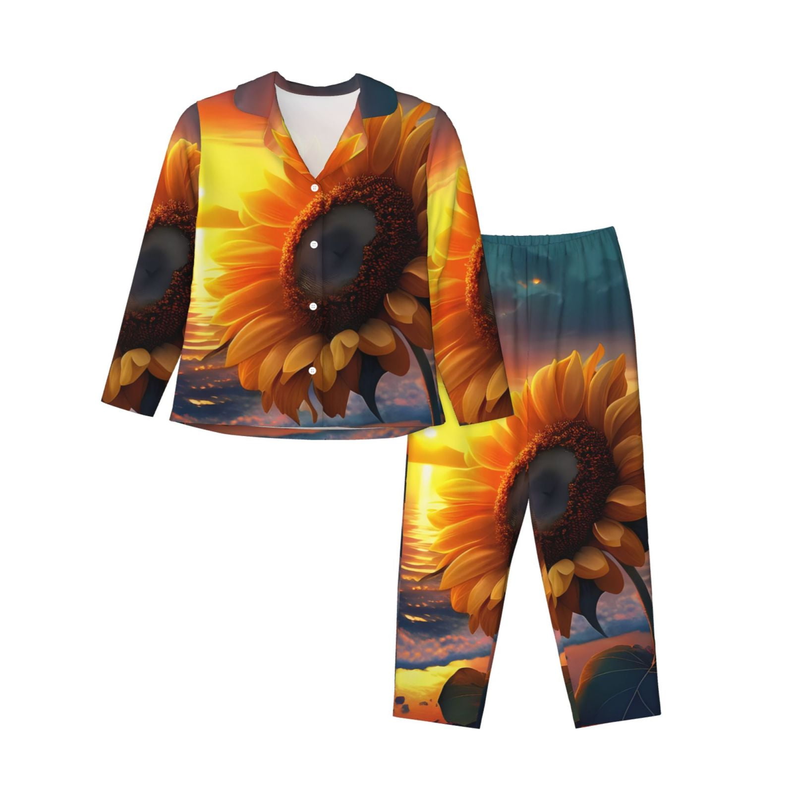 Daiia Sunset Coast Sunflower for Women's Long-Sleeved Pajama Set – Soft ...