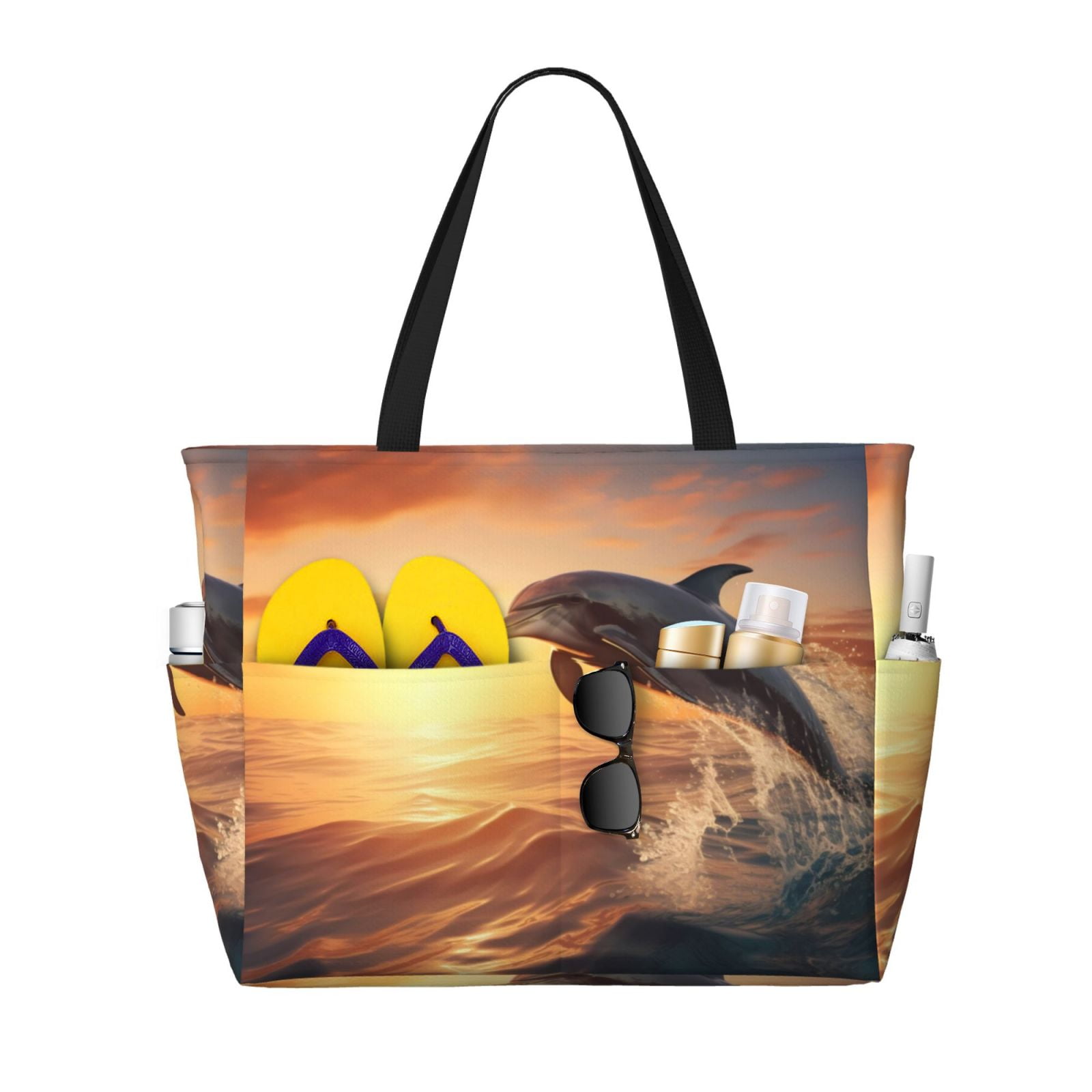 Daiia Sunset Dancing Dolphin A Beach Travel Bag - Water-Resistant Beach ...