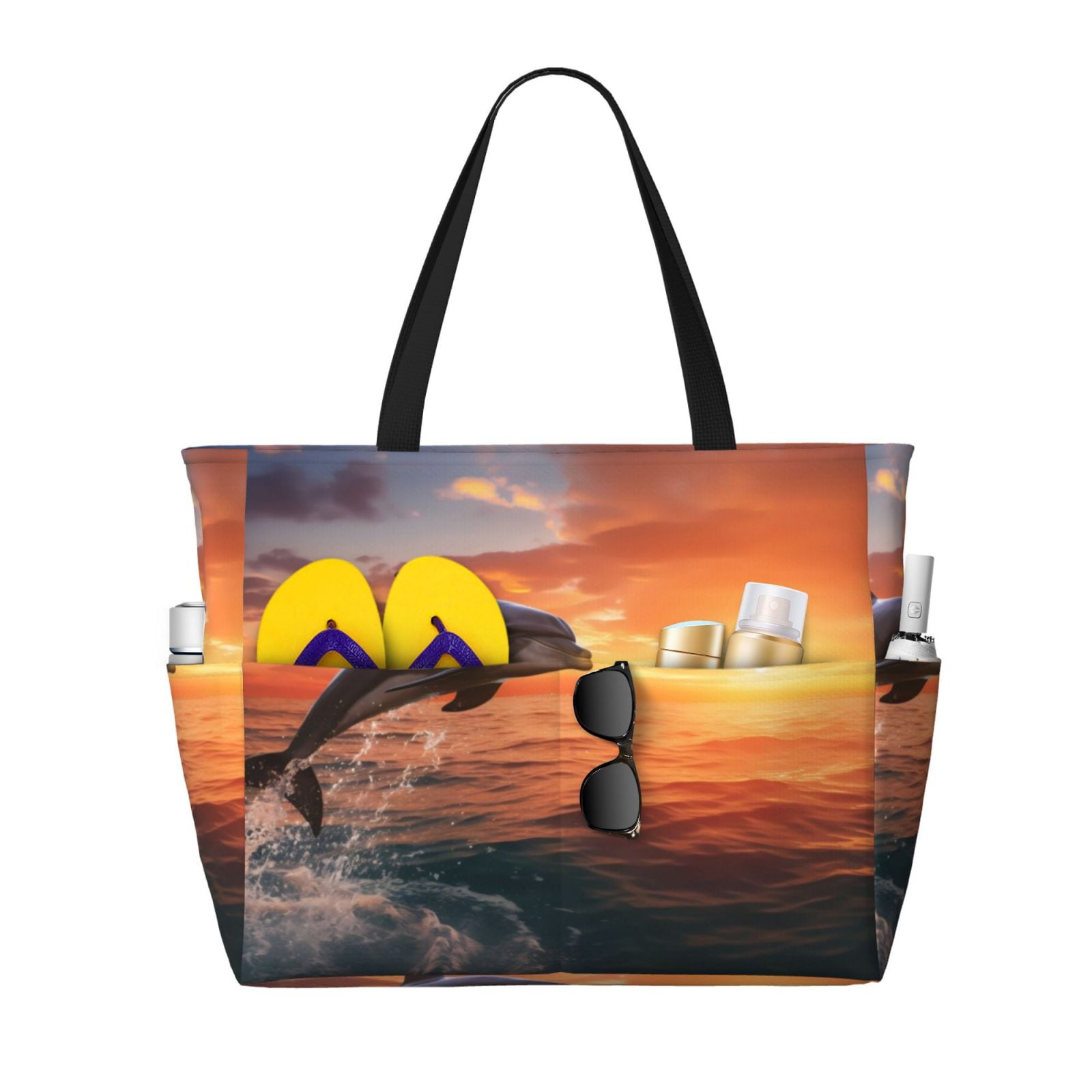 Daiia Sunset Dancing Dolphin B Beach Travel Bag - Water-Resistant Beach ...