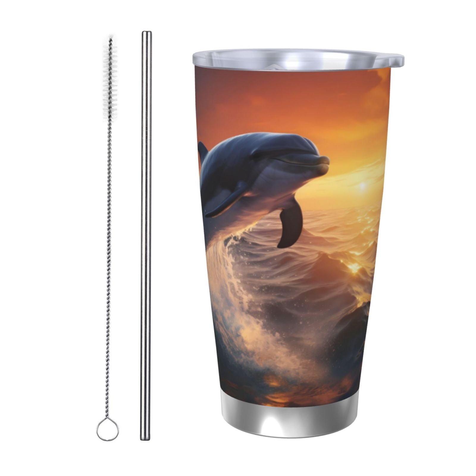 Daiia Sunset Dancing Dolphin Printed 20oz Insulated Coffee Cup with ...