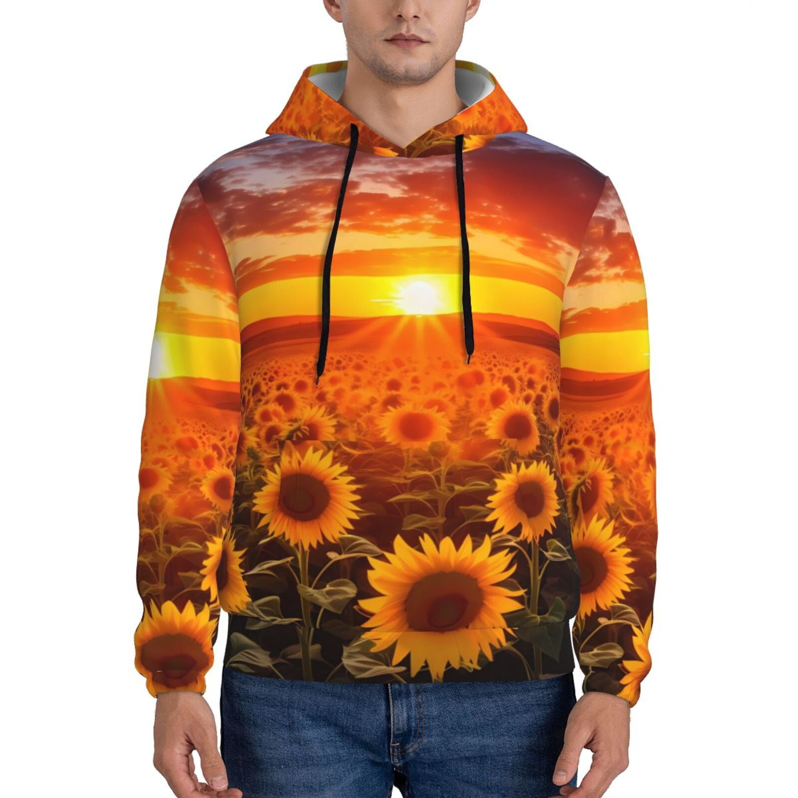 Daiia Sunset Golden Sunflower Field for Men's Fashion Hoodies ...