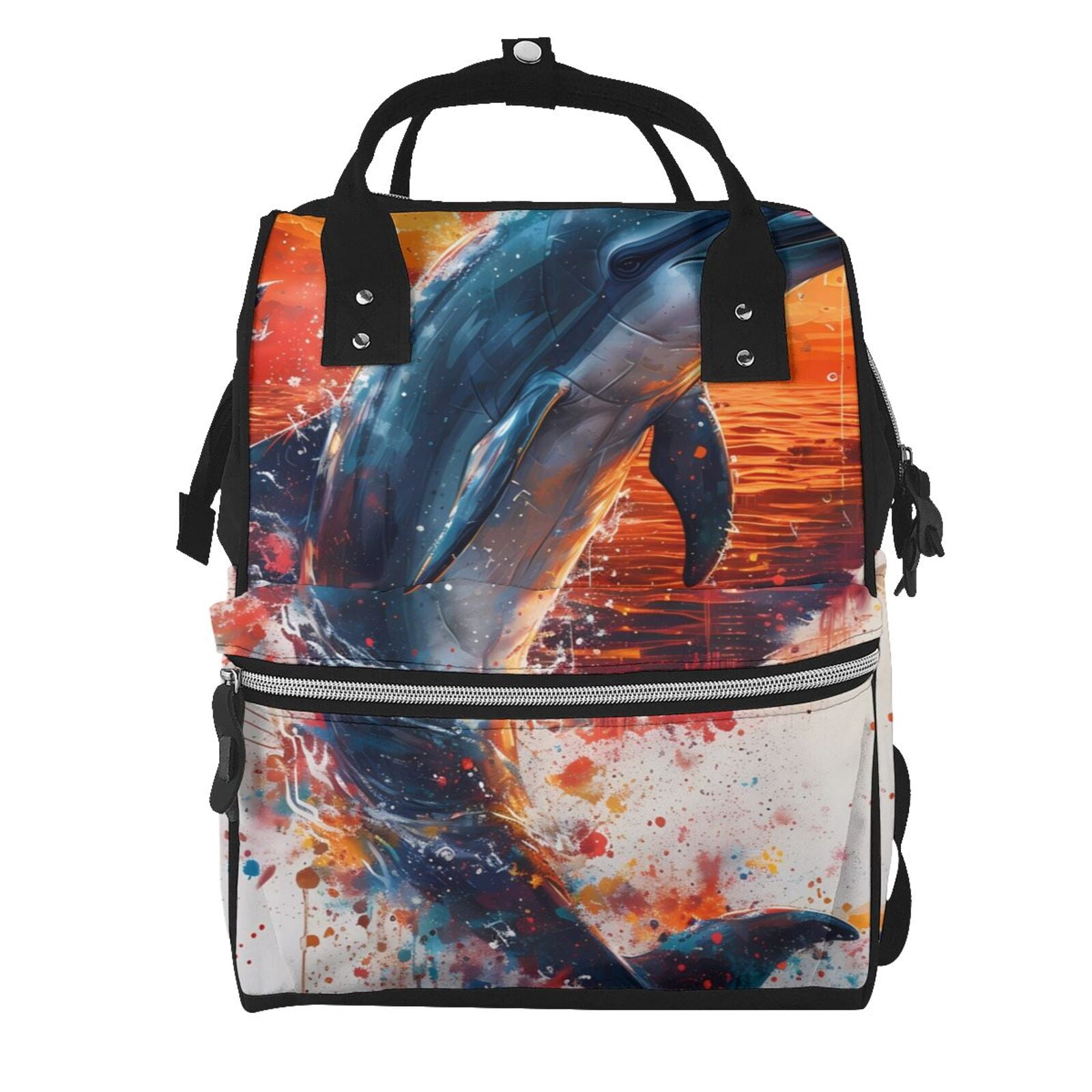 Daiia Sunset Ocean Watercolor Dolphin Large Capacity Baby Bag ...