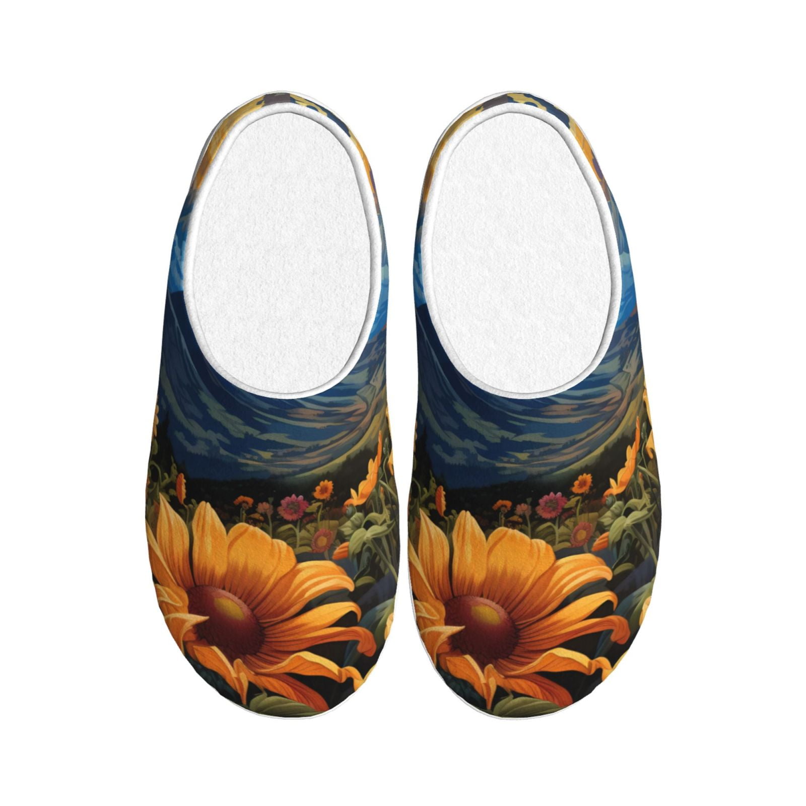 Daiia Sunset Sky Sunflower Print Women’s Fuzzy Slippers Memory Foam ...