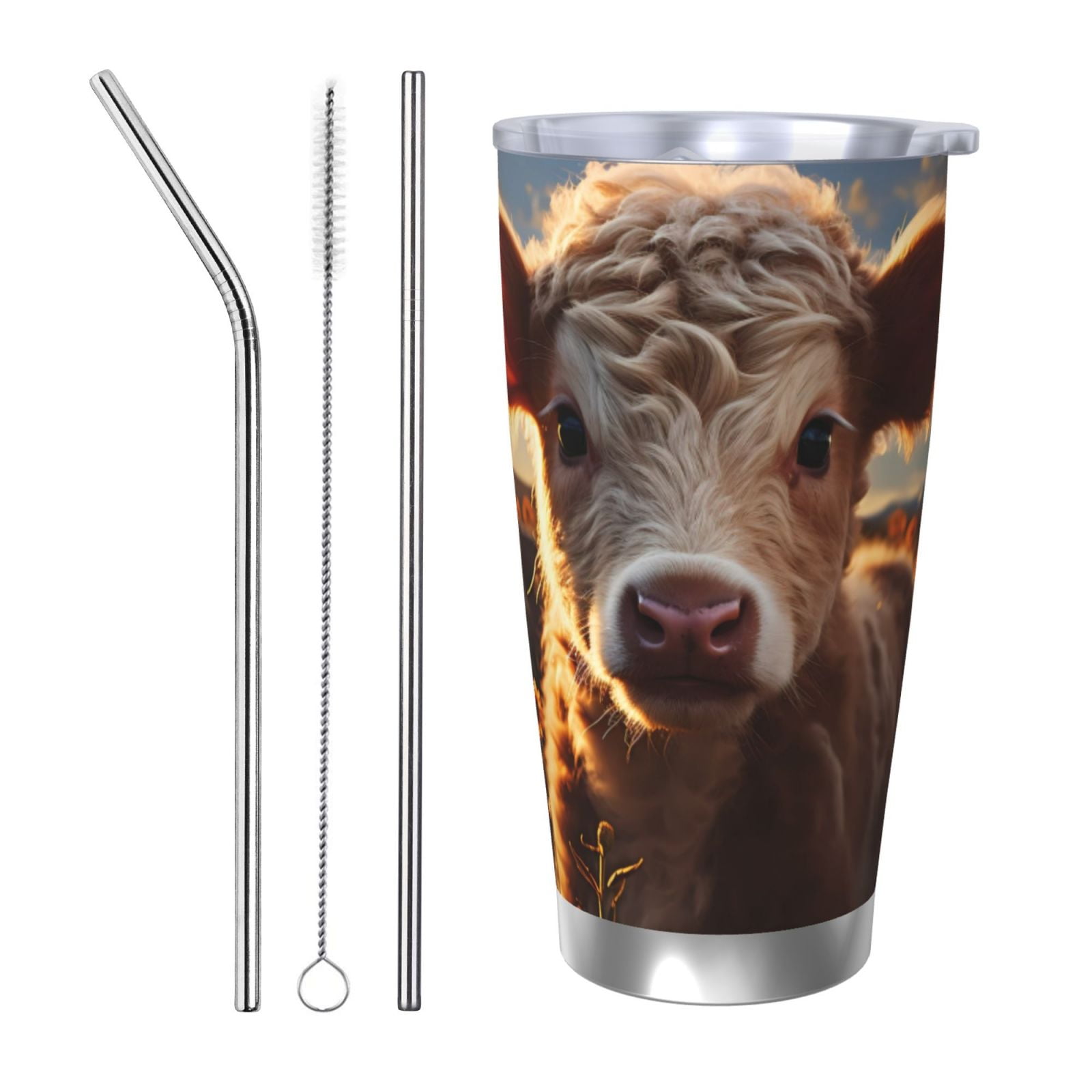 Daiia Sunset Sunflower Small Cow Printed 20oz Insulated Coffee Cup with ...