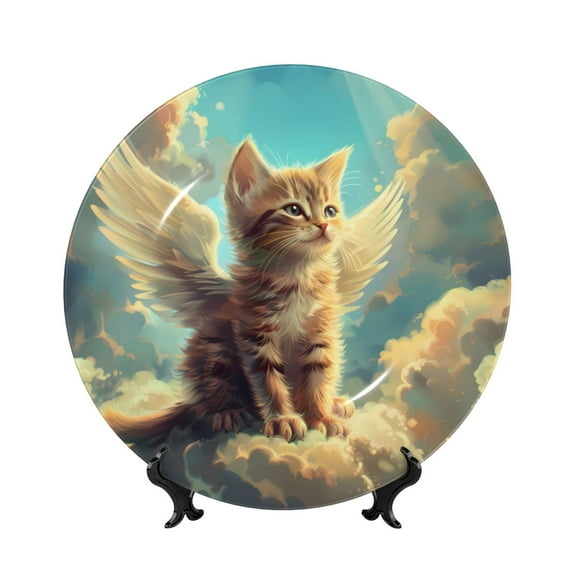 Daiia Sunshine Cloud Cute Cat Printed Pattern Ceramic Plate Dinner ...