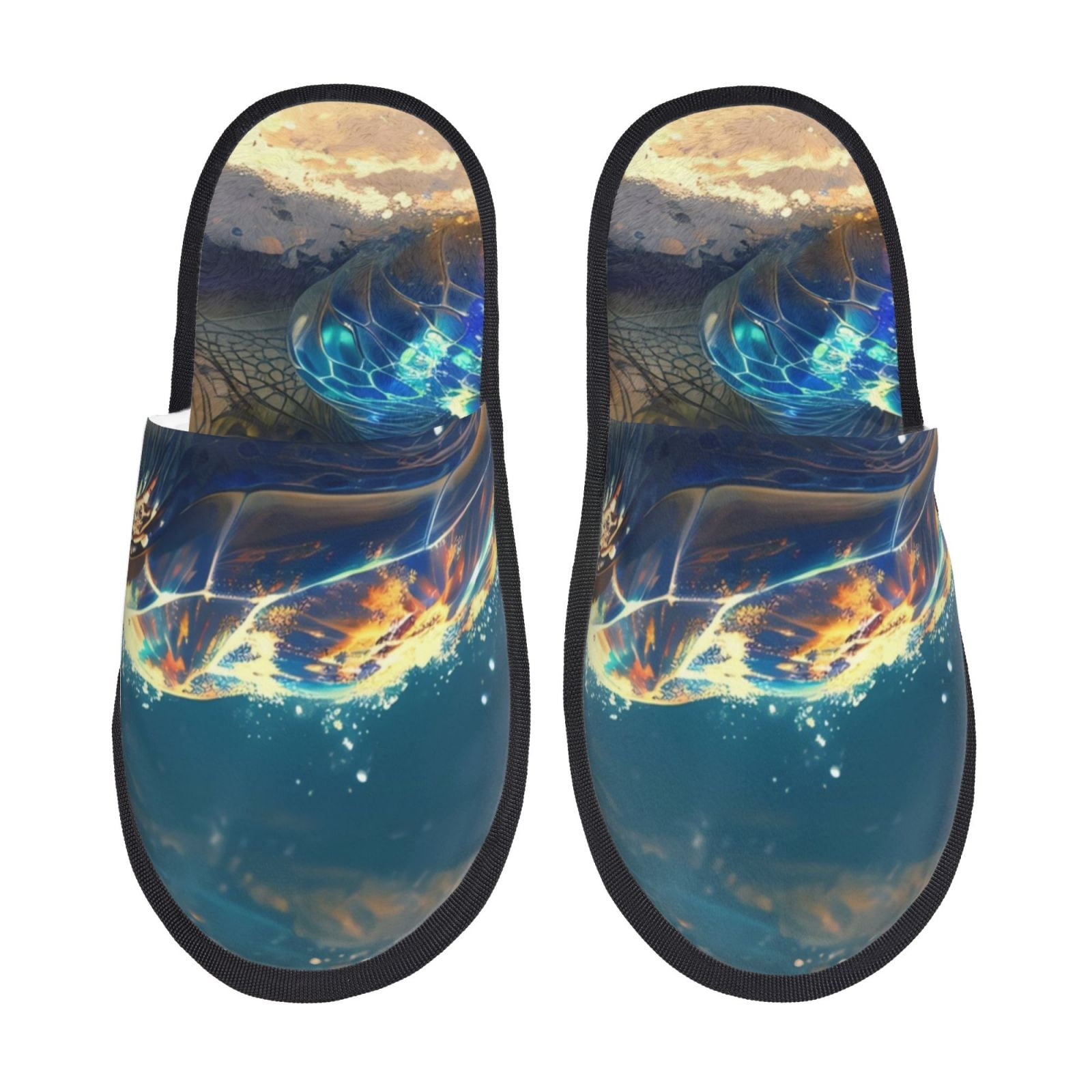 Daiia Sunshine Underwater Sand Turtle Pattern Furry Slippers for Women ...
