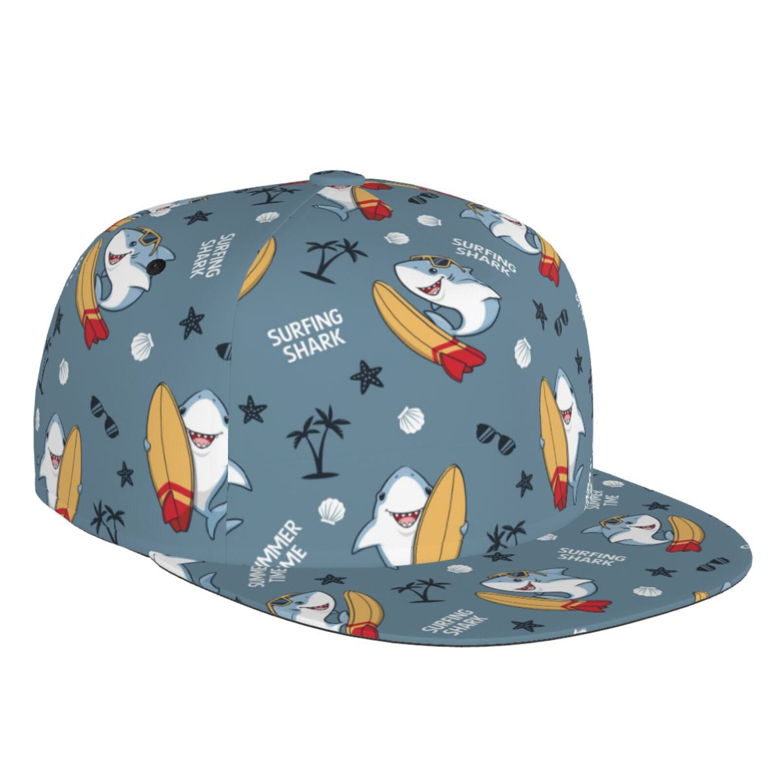 Daiia Surf Shark print Flat Bill Hats Flat Brim Trucker Cap Baseball ...