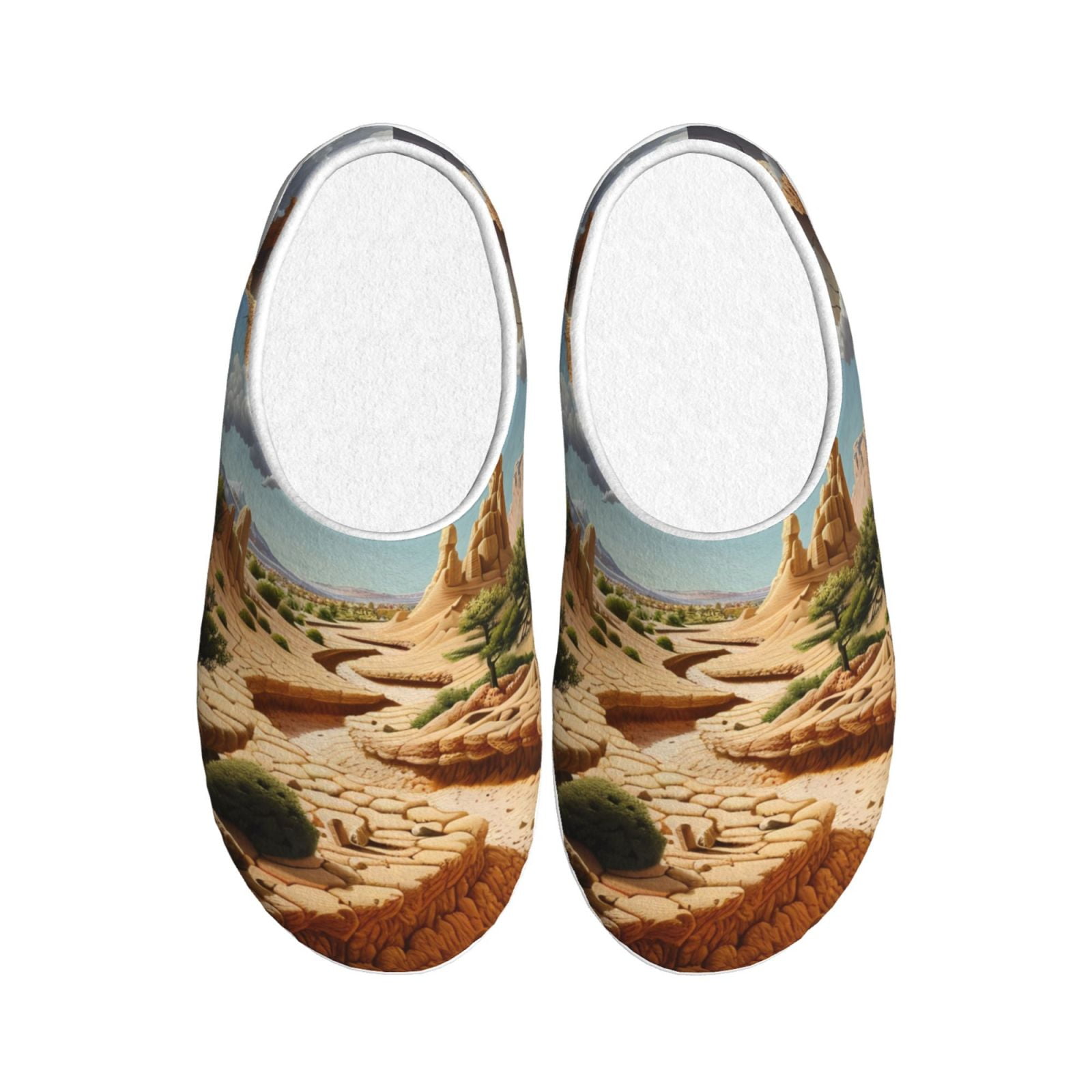 Daiia Surreal Desert Eye Landscape Print Women’s Fuzzy Slippers Memory ...