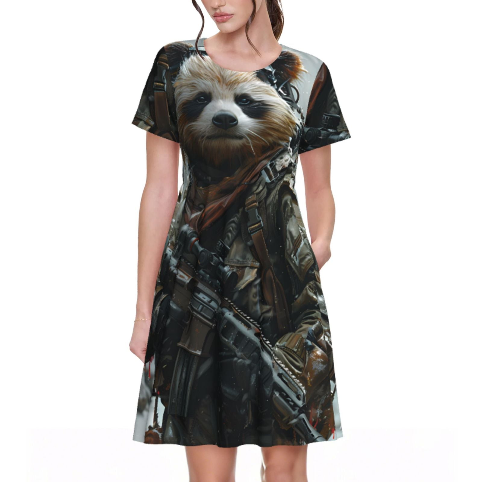 Daiia Surreal Panda Warrior Print Women's Dresses 2025 Trendy Short ...