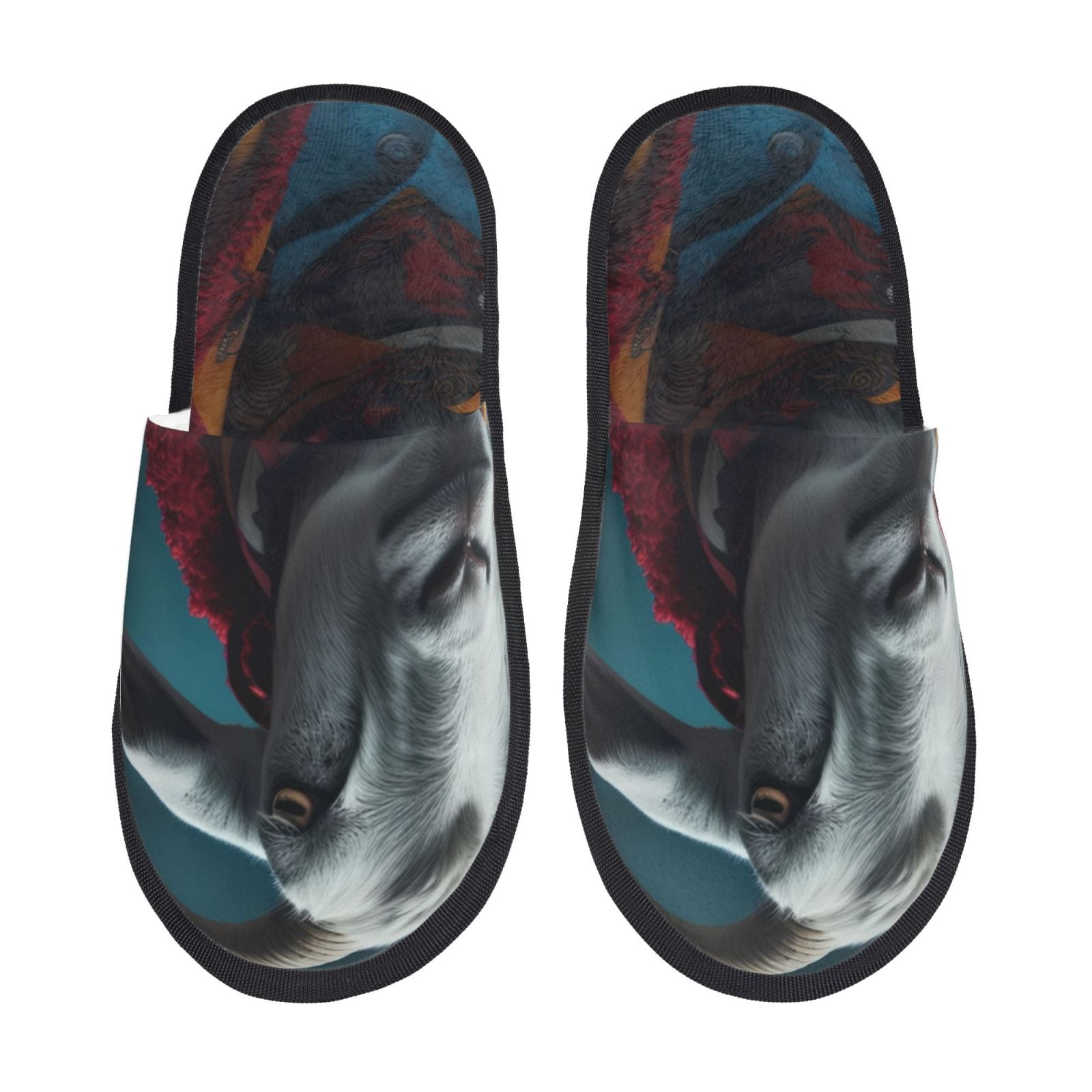 Daiia Surrealist Goat Pattern Furry Slippers for Women and Men, Soft ...