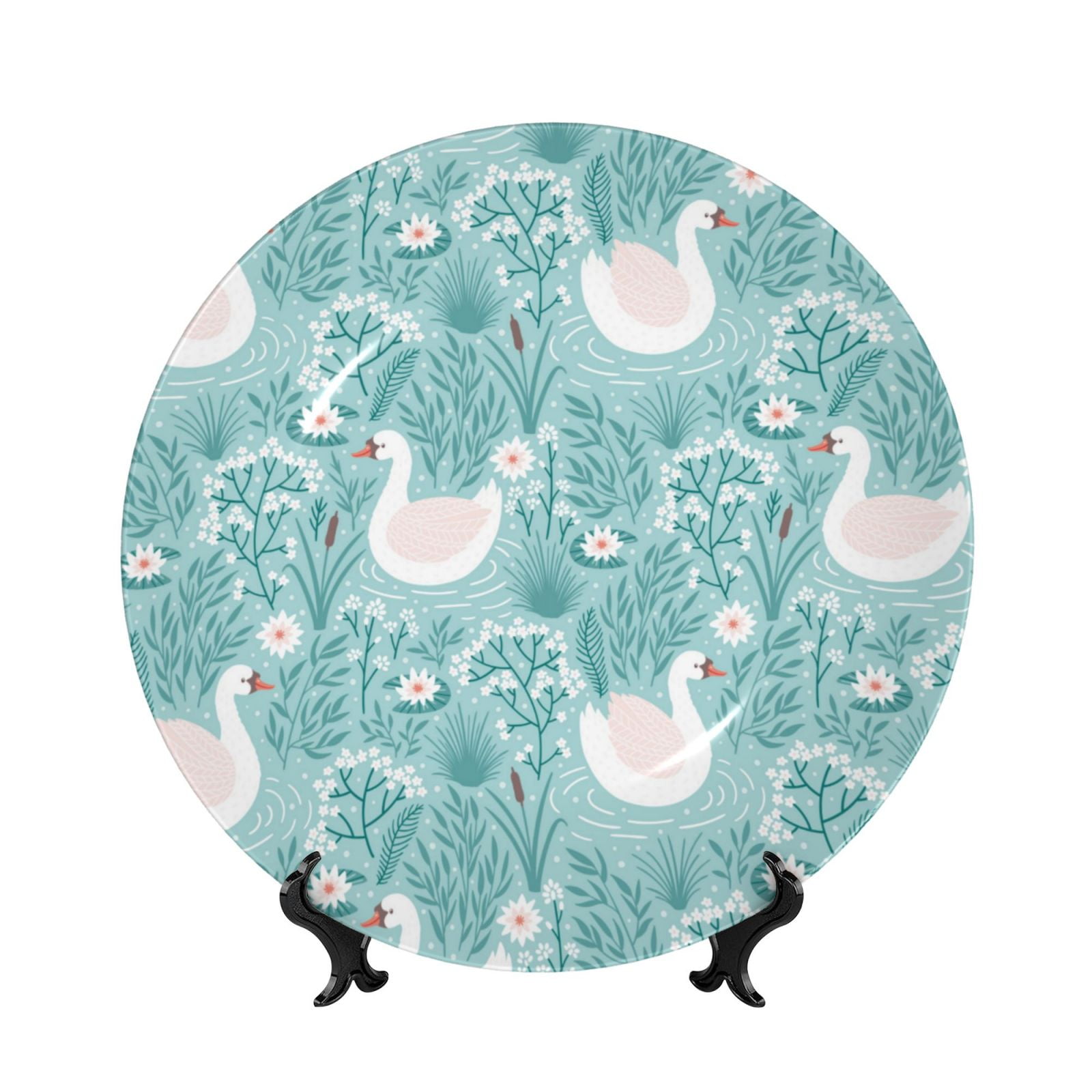Daiia Swan And Flowers4 Printed Pattern Ceramic Plate Dinner Plates ...