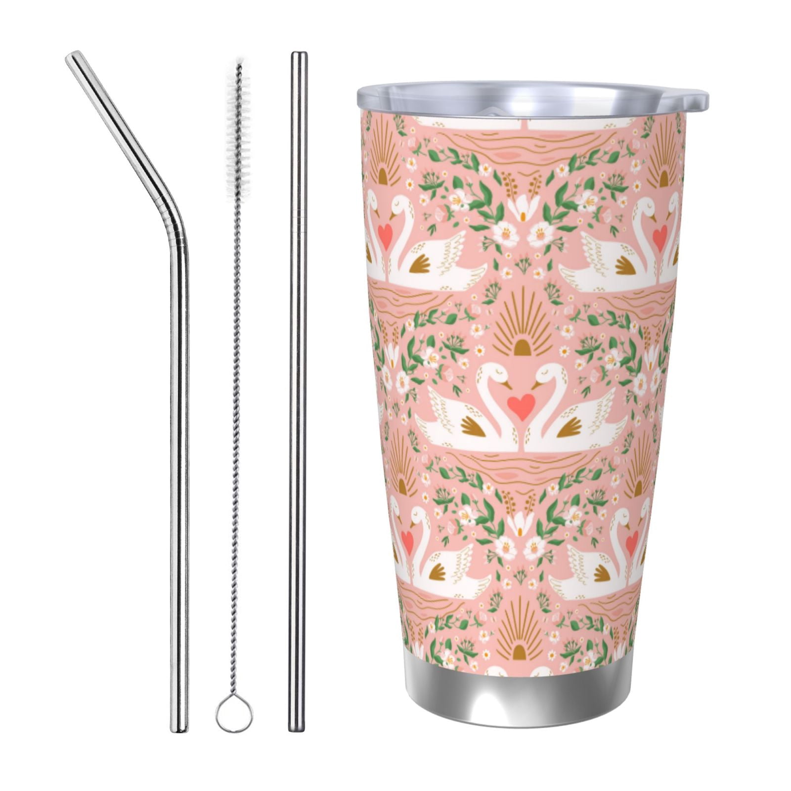 Daiia Swan Couple Printed 20oz Insulated Coffee Cup with Straw Topper ...