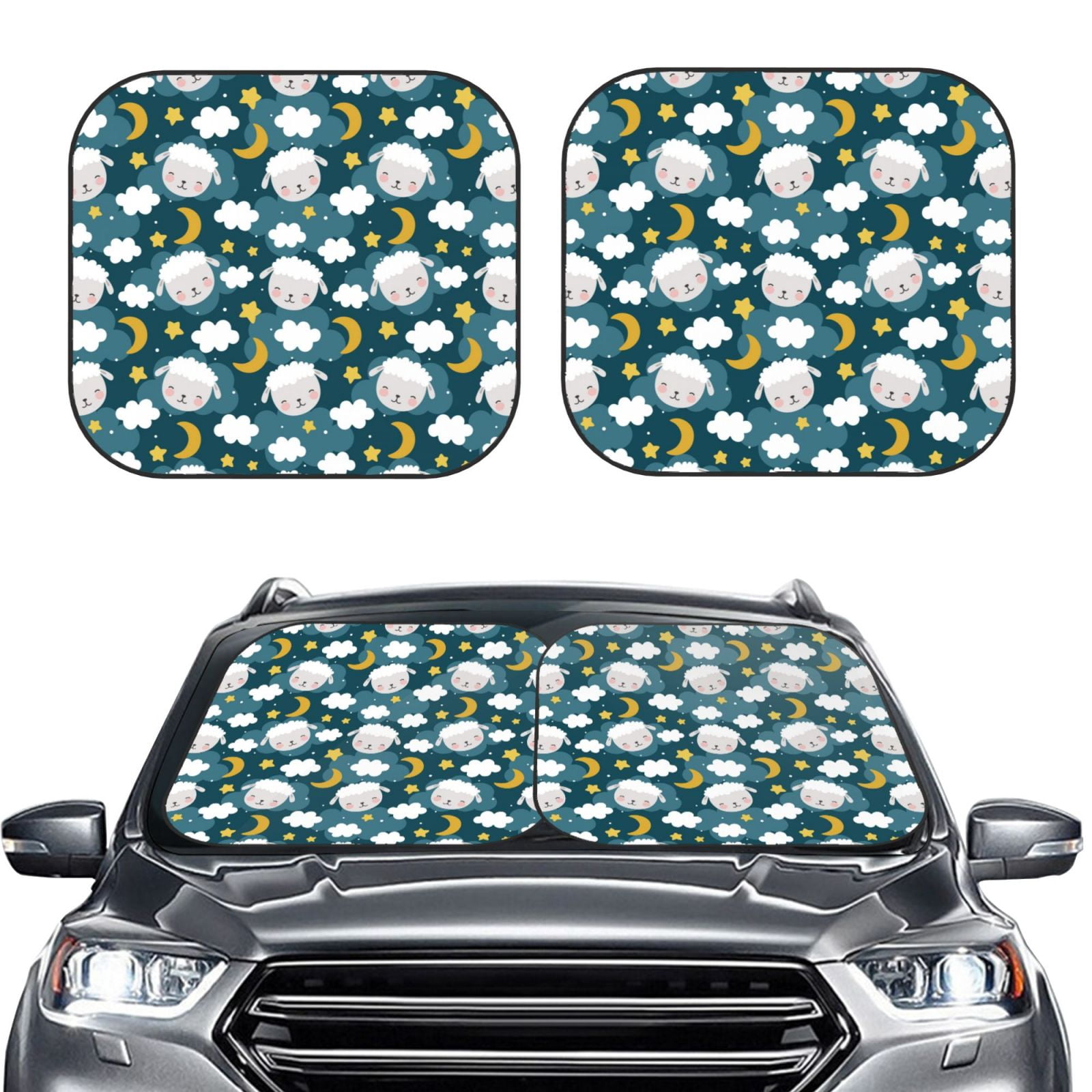 Daiia Sweet Dream Lamb 2PCS Car Windshield Sun Shade, Foldable Sun ...
