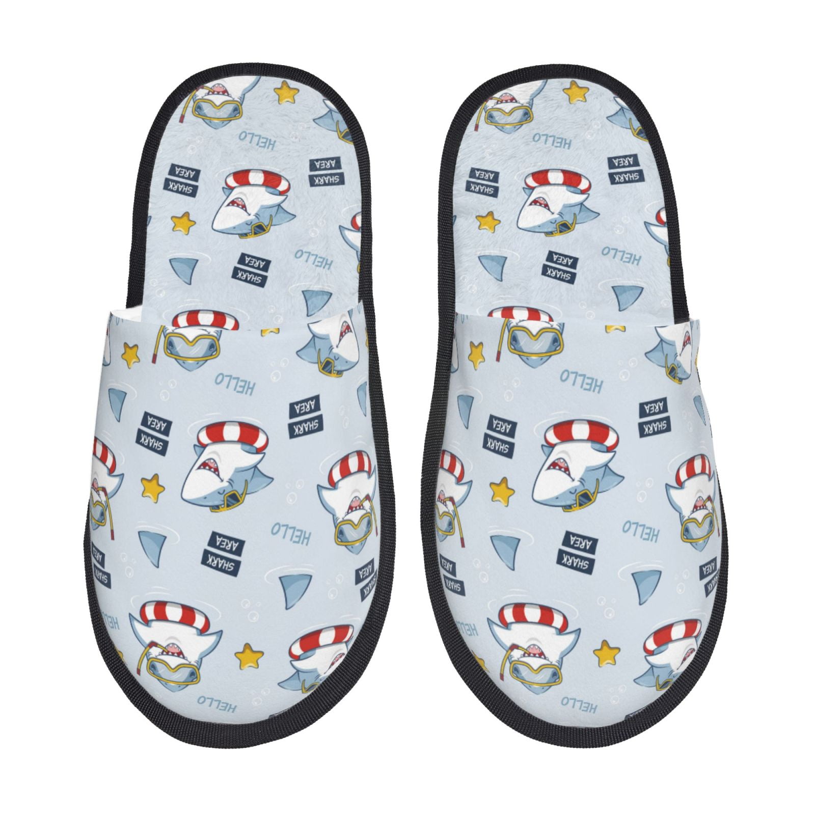 Daiia Swimming Shark Pattern Furry Slippers for Women and Men, Soft ...