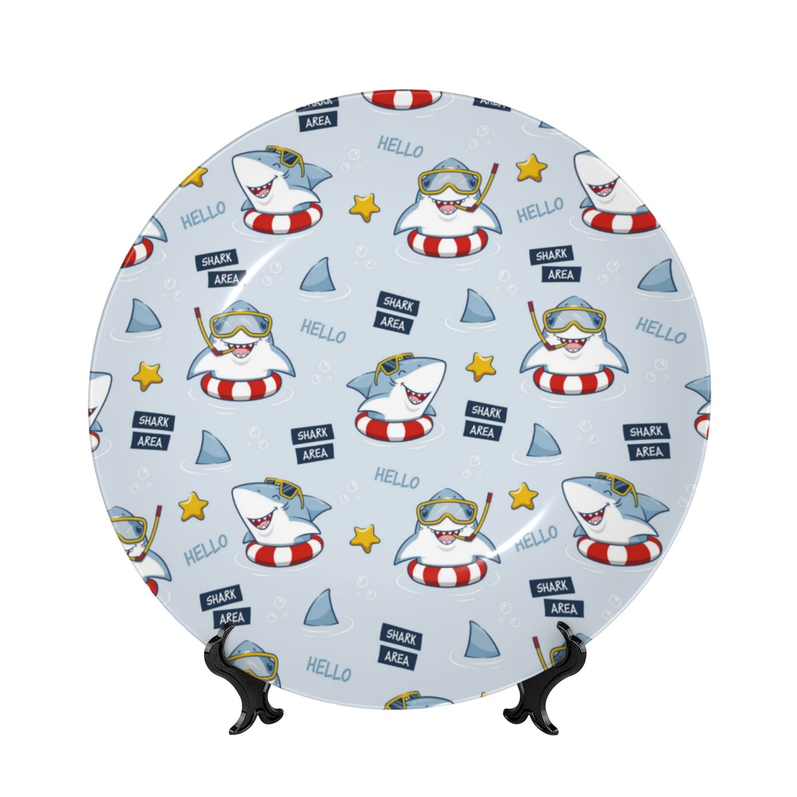 Daiia Swimming Shark Printed Pattern Ceramic Plate Dinner Plates Bone ...