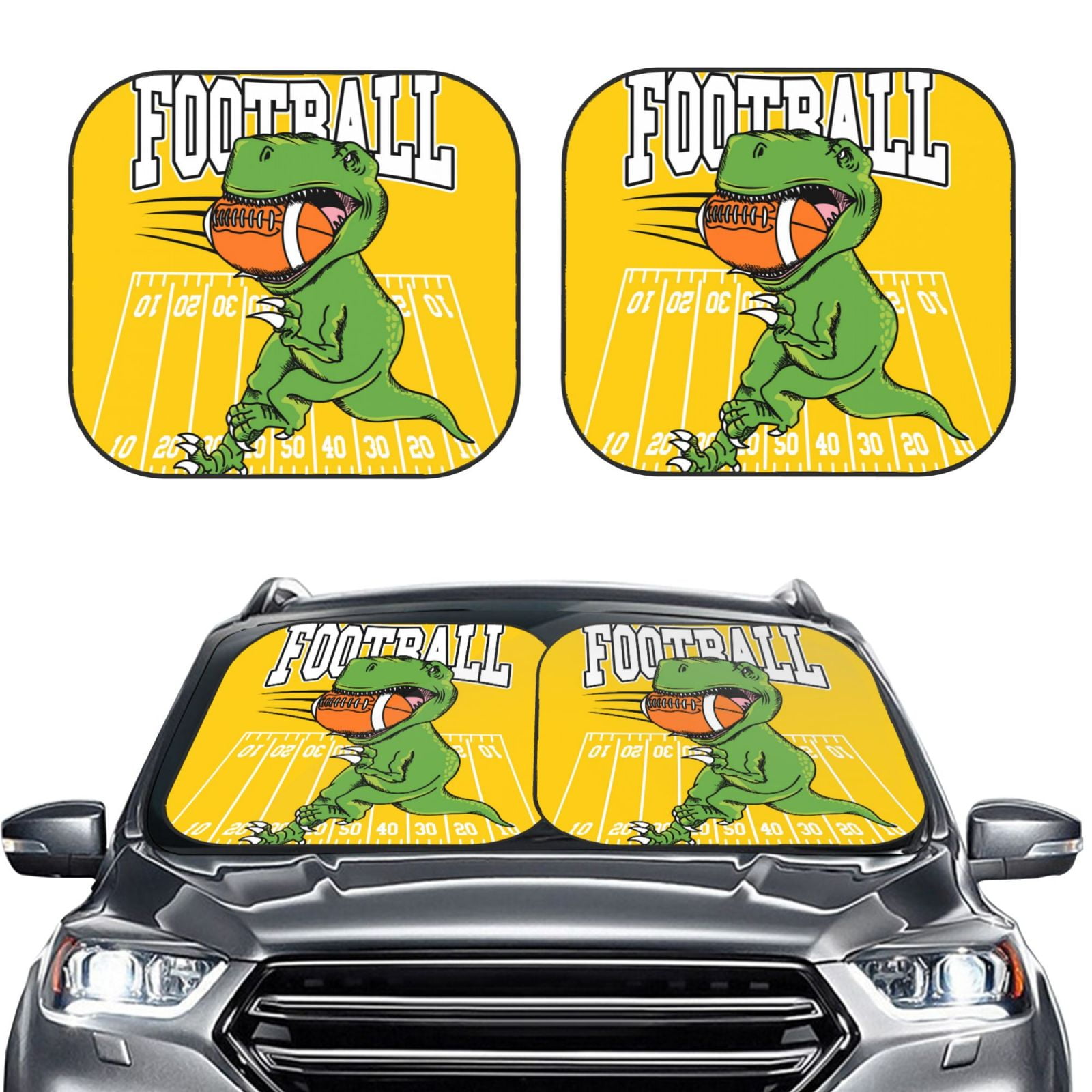 Daiia T-Rex Playing Football 2PCS Car Windshield Sun Shade, Foldable ...