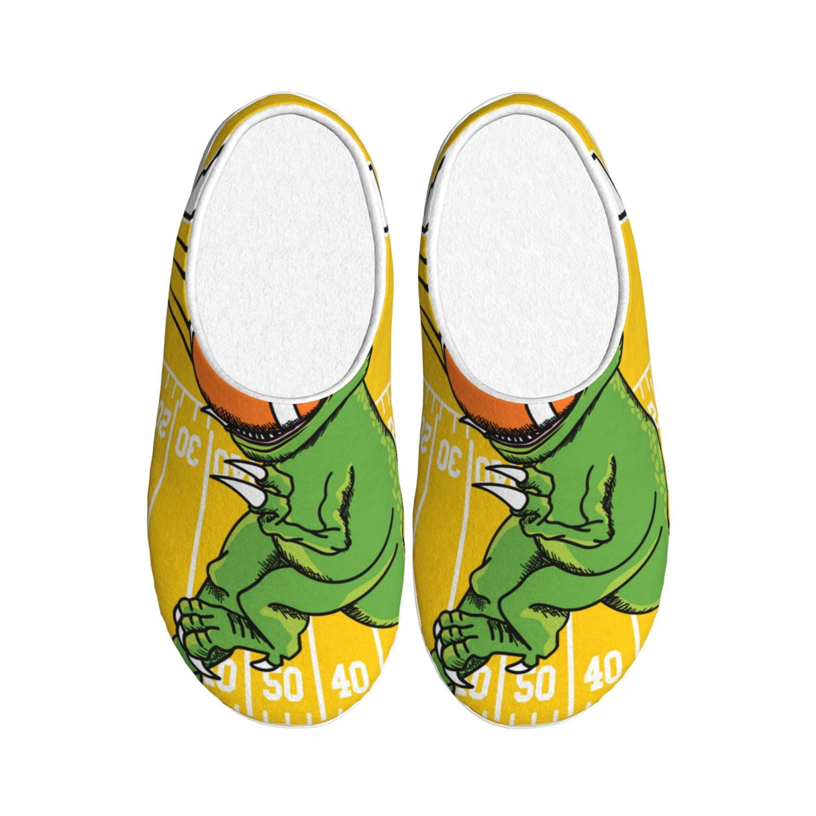 Daiia T-Rex Playing Football Print Women’s Fuzzy Slippers Memory Foam ...