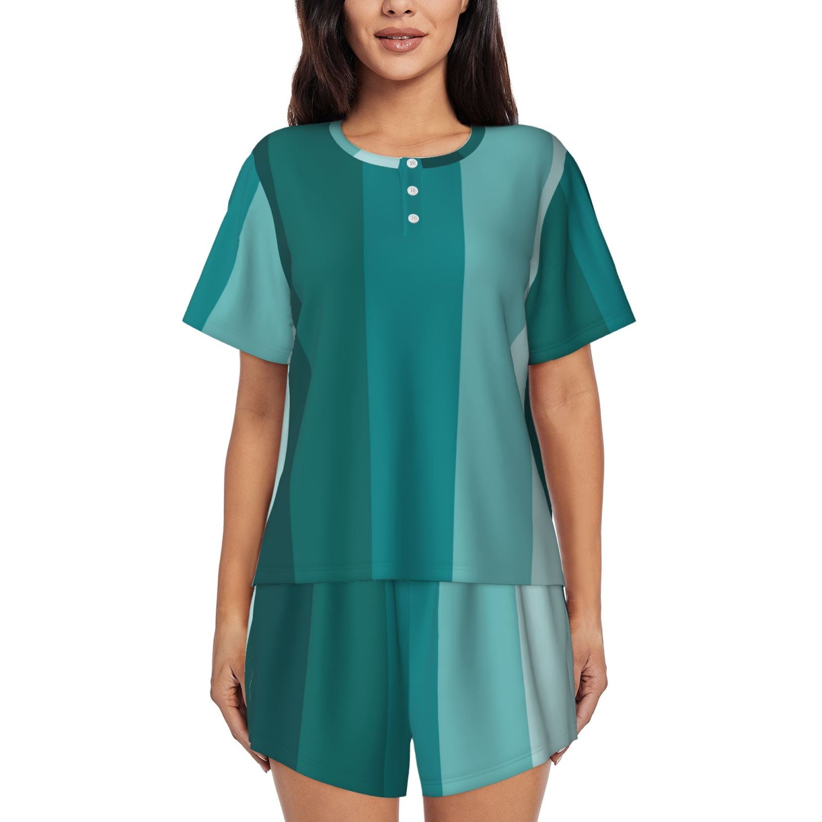 Daiia Teal Color Pattern Womens Pajama Sets Short Sleeve Pajamas for ...