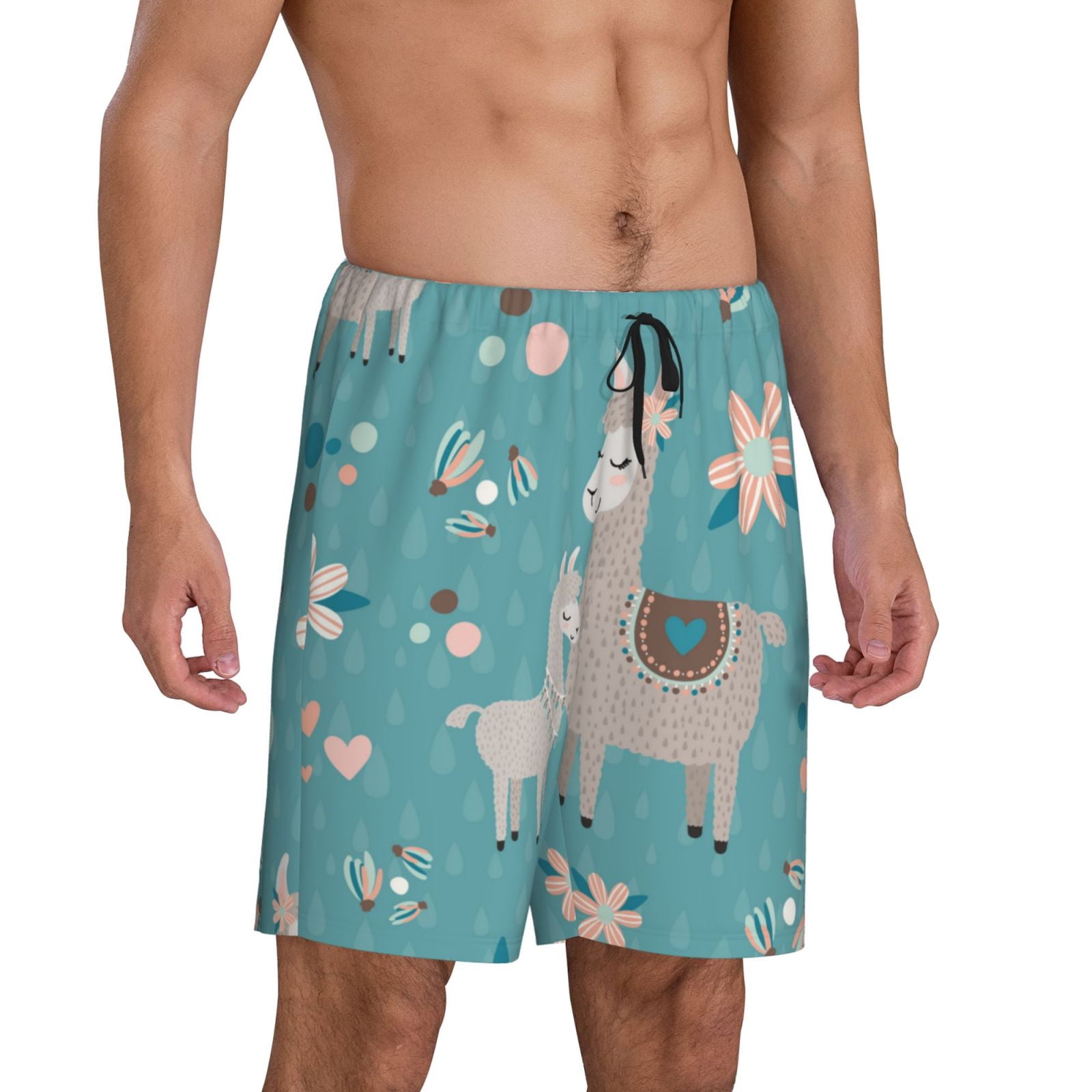 Daiia Teal Mama Llama Mens Woven Stretch Pajama Short,Short Pajama ...
