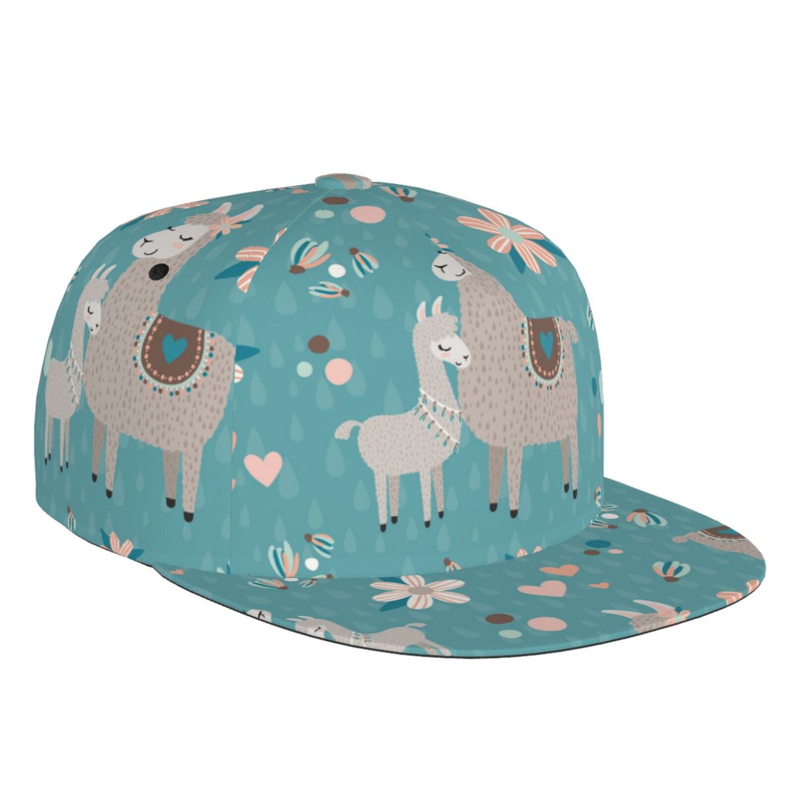 Daiia Teal Mama Llama print Flat Bill Hats Flat Brim Trucker Cap ...