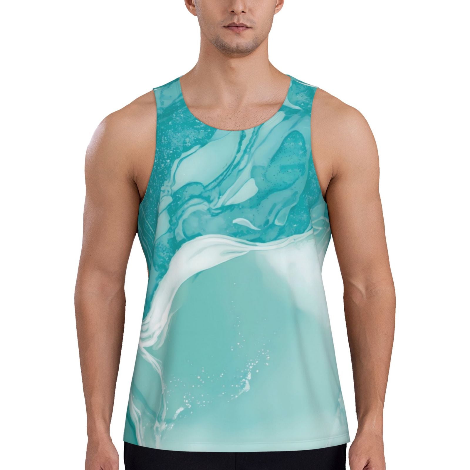 Daiia Teal Turquoise 1 Printed Men's Quick Dry Fit Muscle Tank Top Slim ...