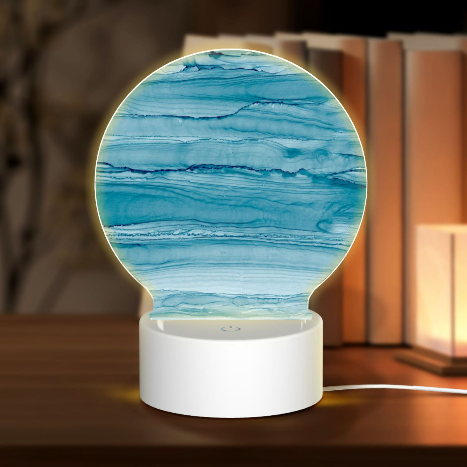 Daiia Teal Turquoise Fluid Stripes Pattern Acrylic Night Light, LED ...