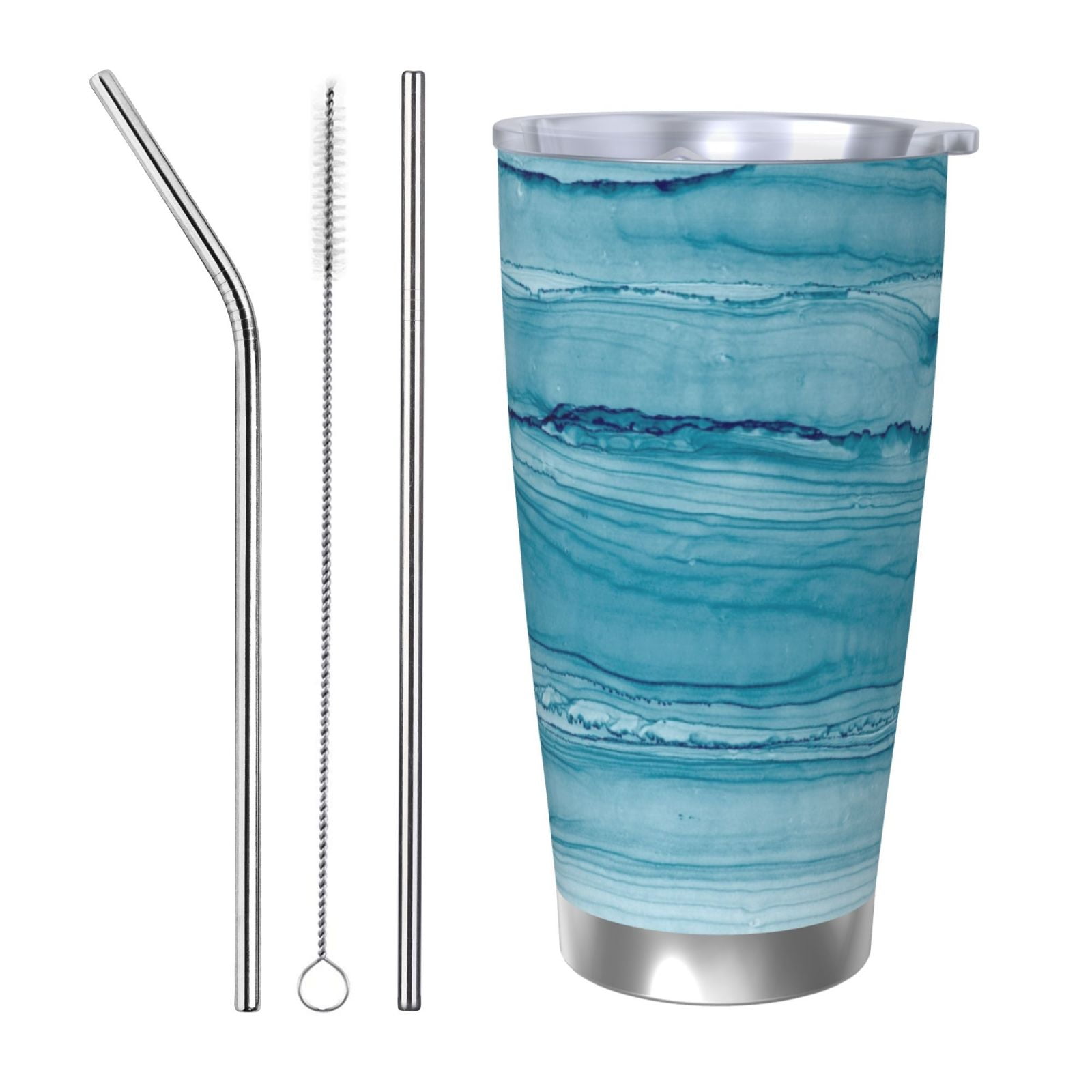 Daiia Teal Turquoise Fluid Stripes Printed 20oz Insulated Coffee Cup ...