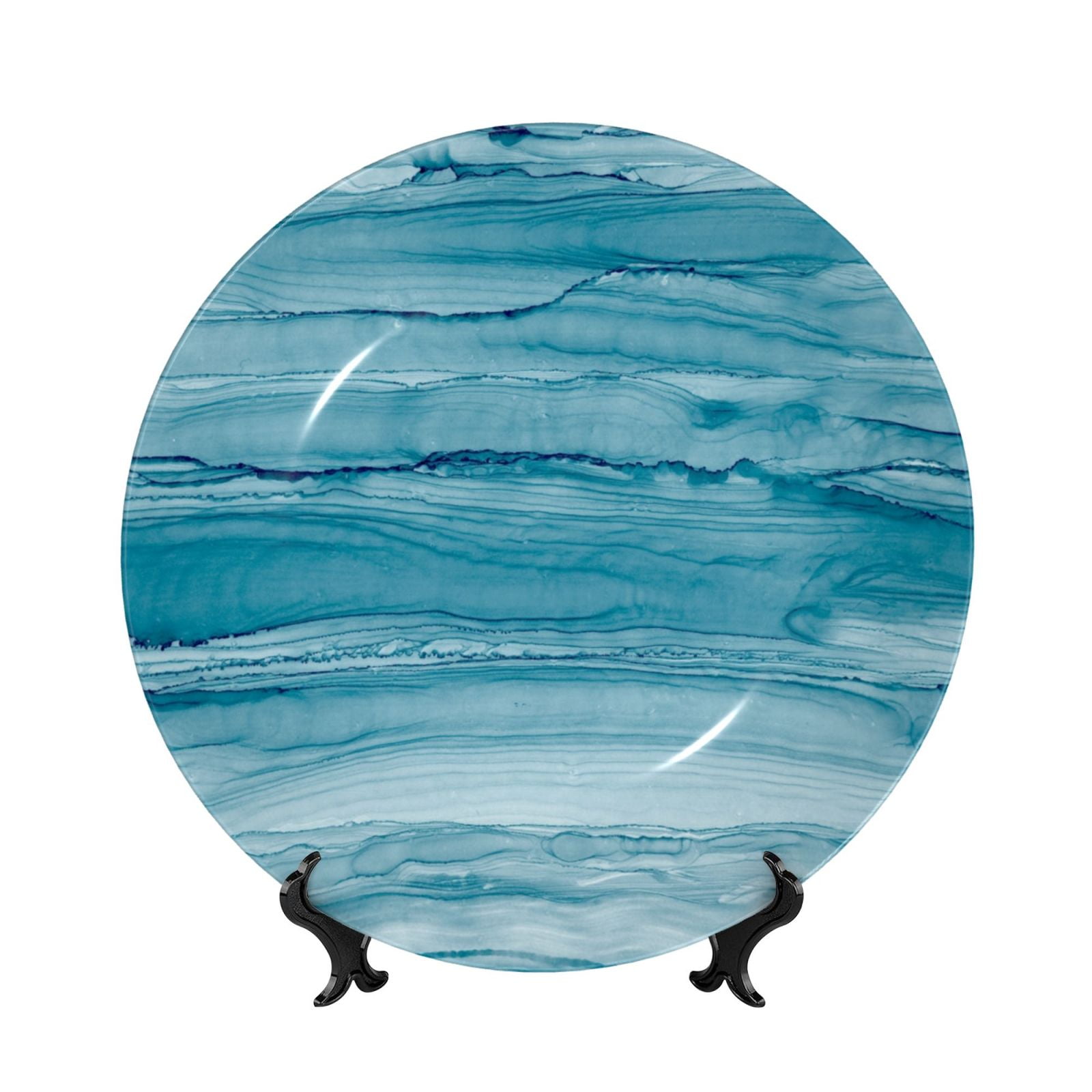 Daiia Teal Turquoise Fluid Stripes Printed Pattern Ceramic Plate Dinner ...