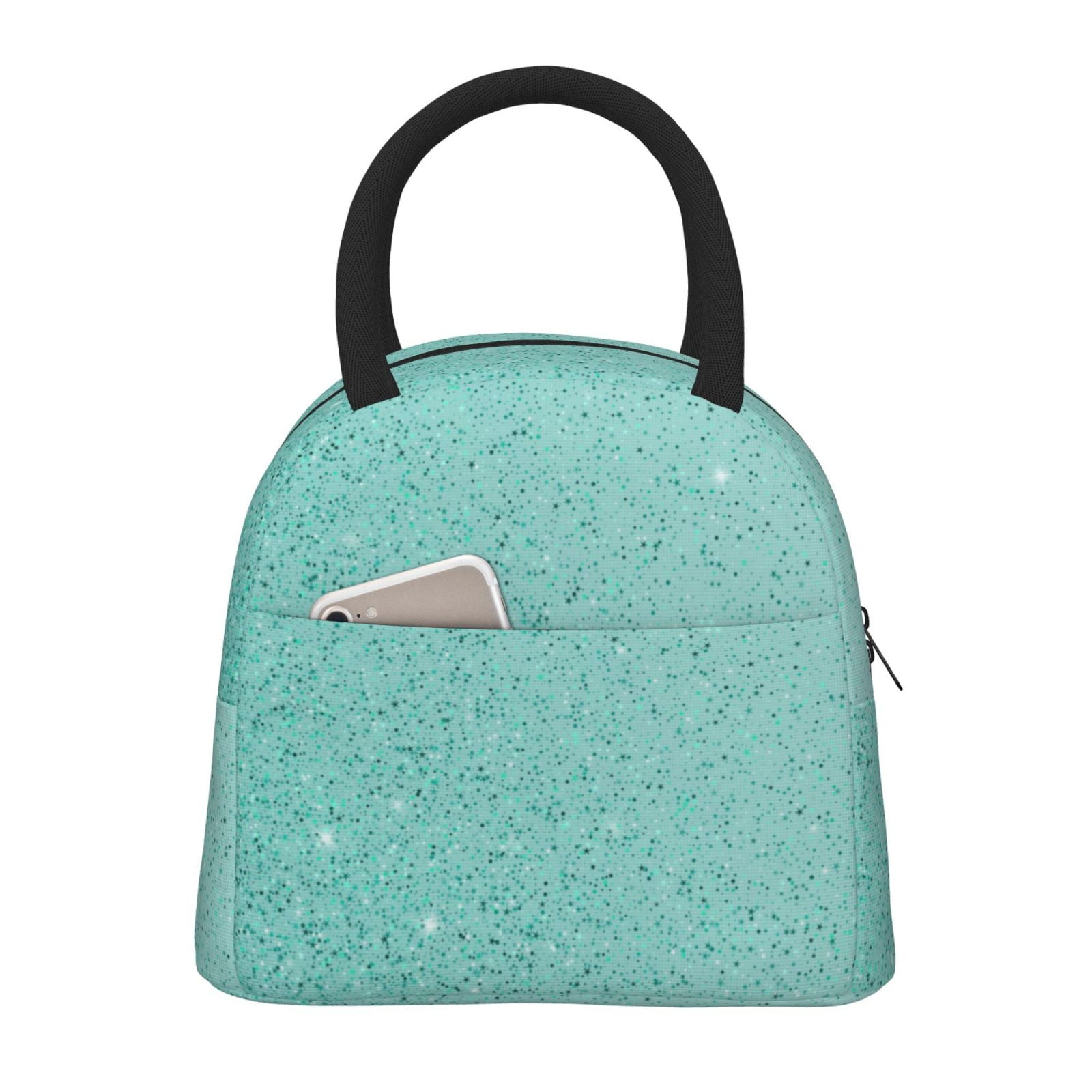 Daiia Teal Turquoise Glitter Pattern Lunch Bag , Insulated Lunch Box ...