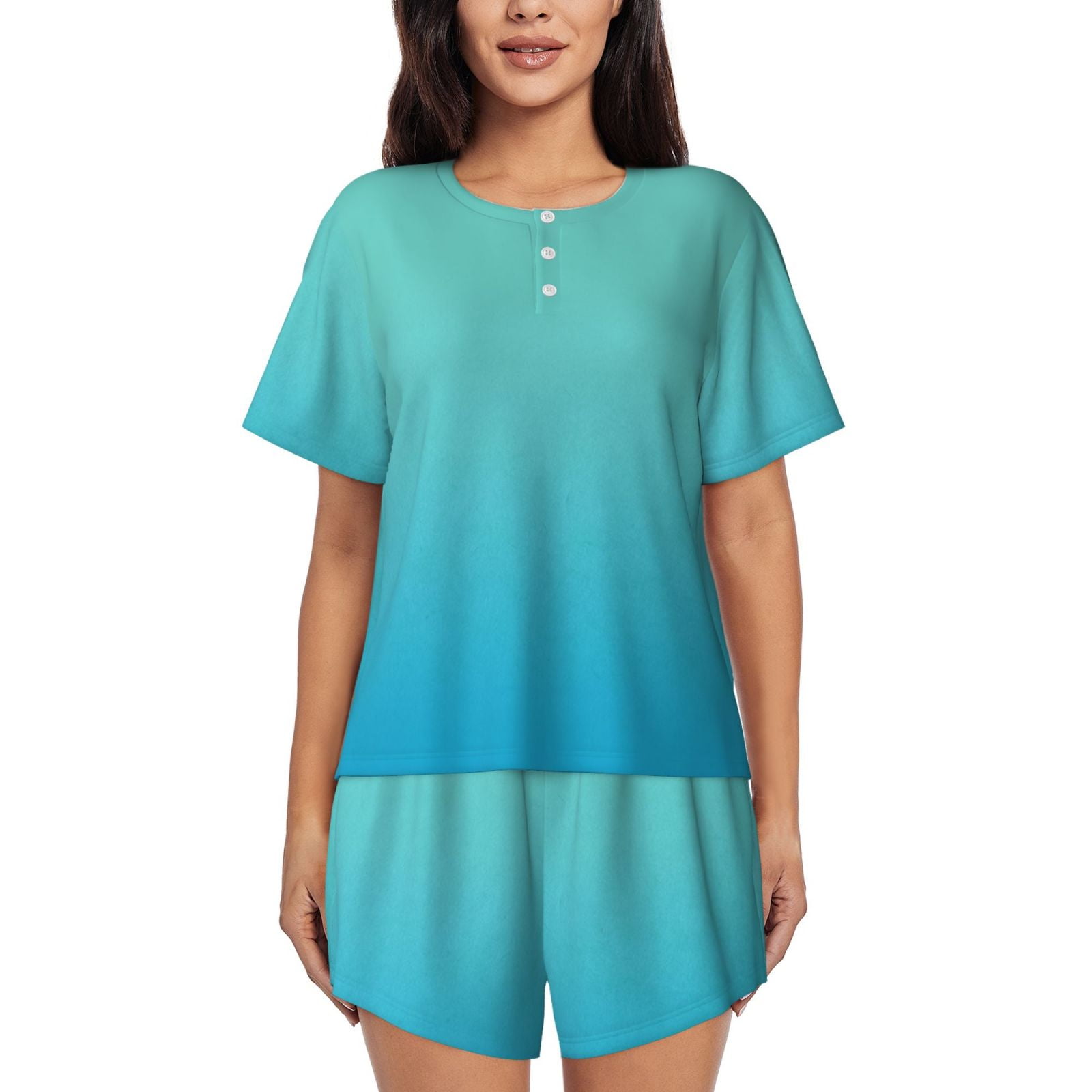 Daiia Teal Turquoise Pattern Womens Pajama Sets Short Sleeve Pajamas ...