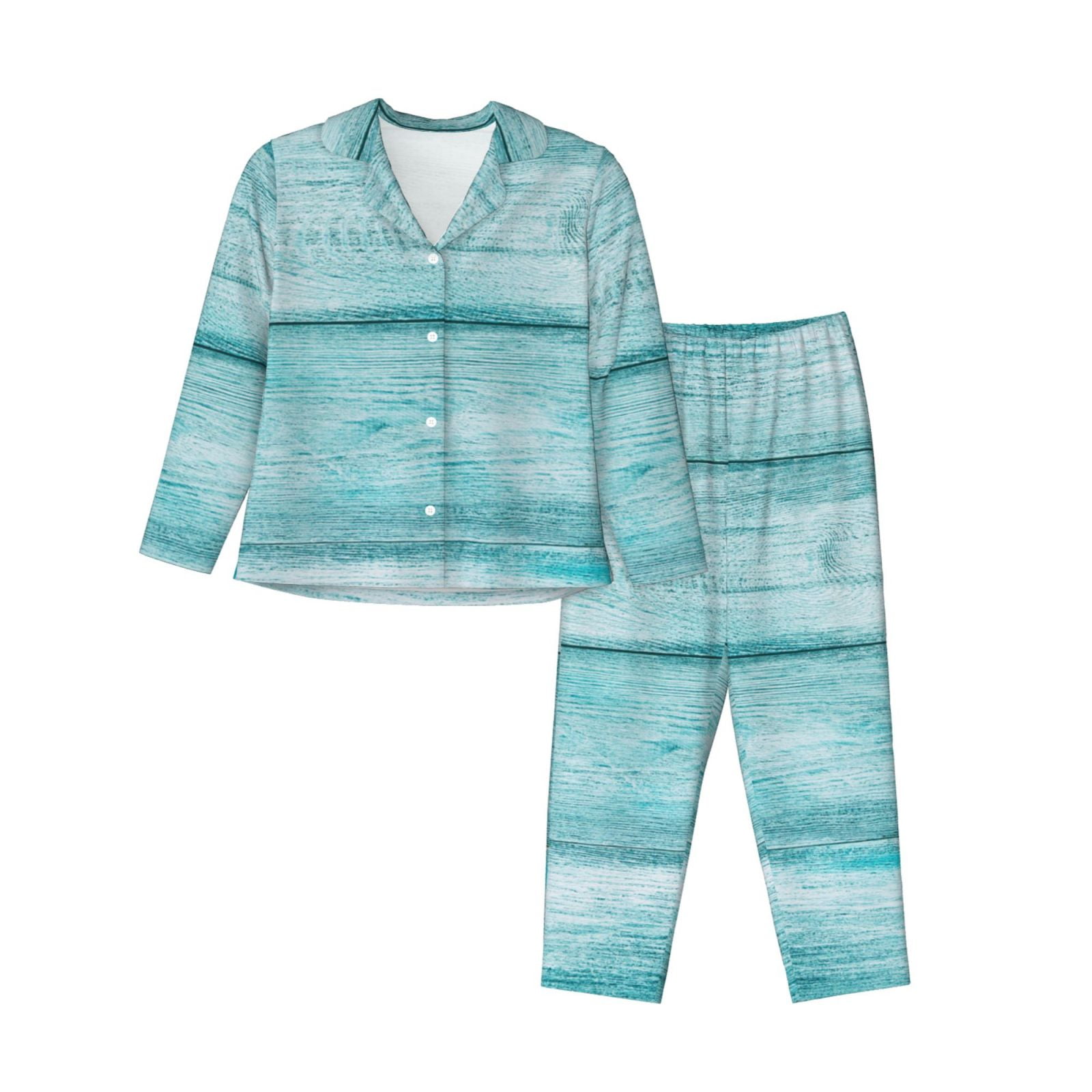 Daiia Teal Turquoise Wood for Women's Long-Sleeved Pajama Set – Soft ...
