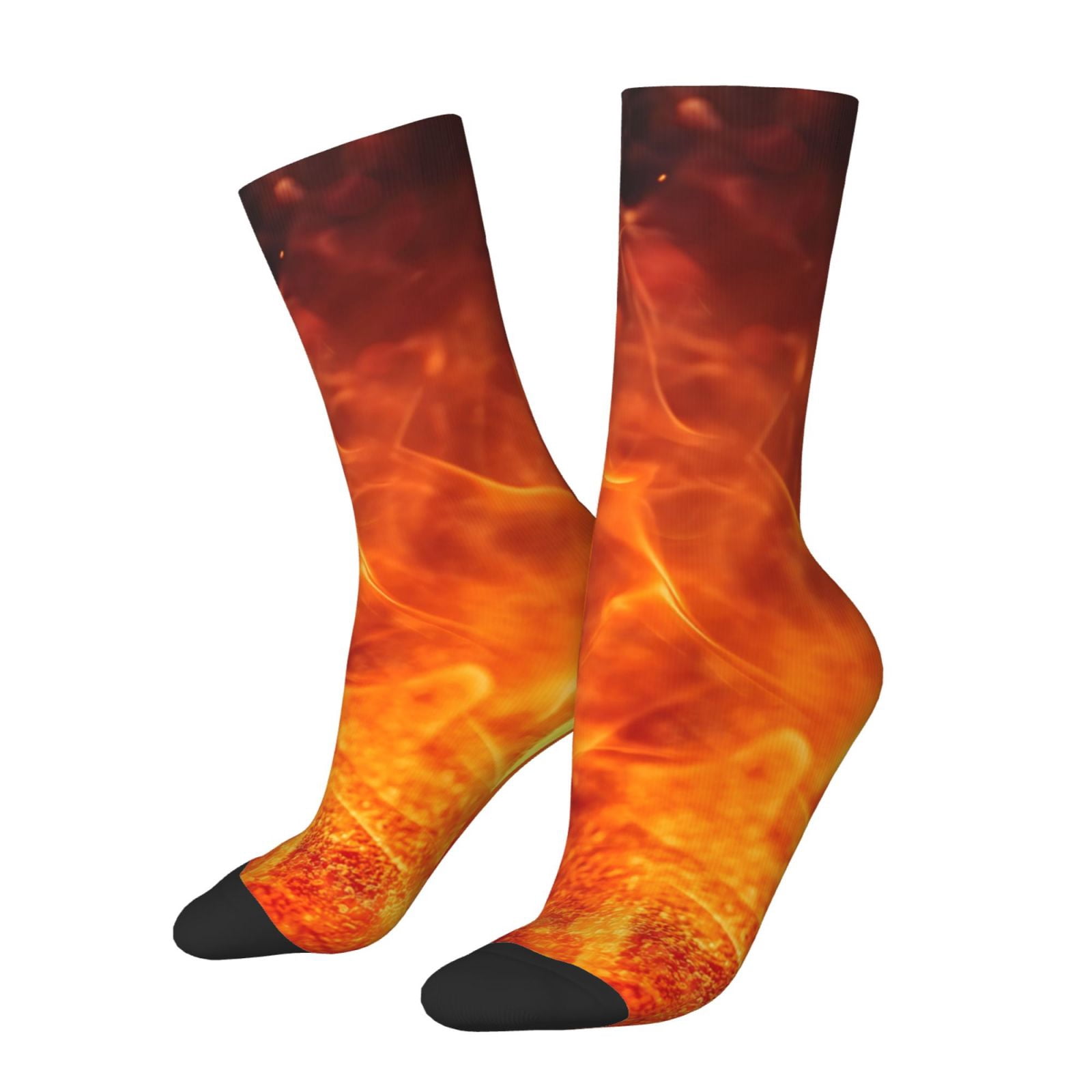 Daiia Tennis Ball In Fire Print Crew Socks – Soft Breathable Long Socks ...