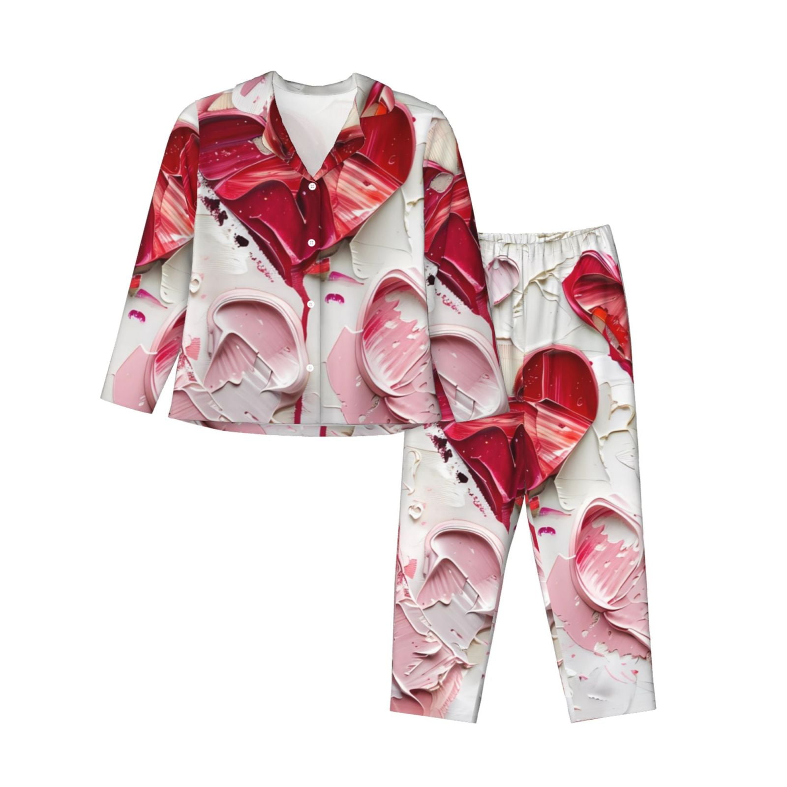 Daiia Textured Heart Abstract Art for Women's Long-Sleeved Pajama Set ...