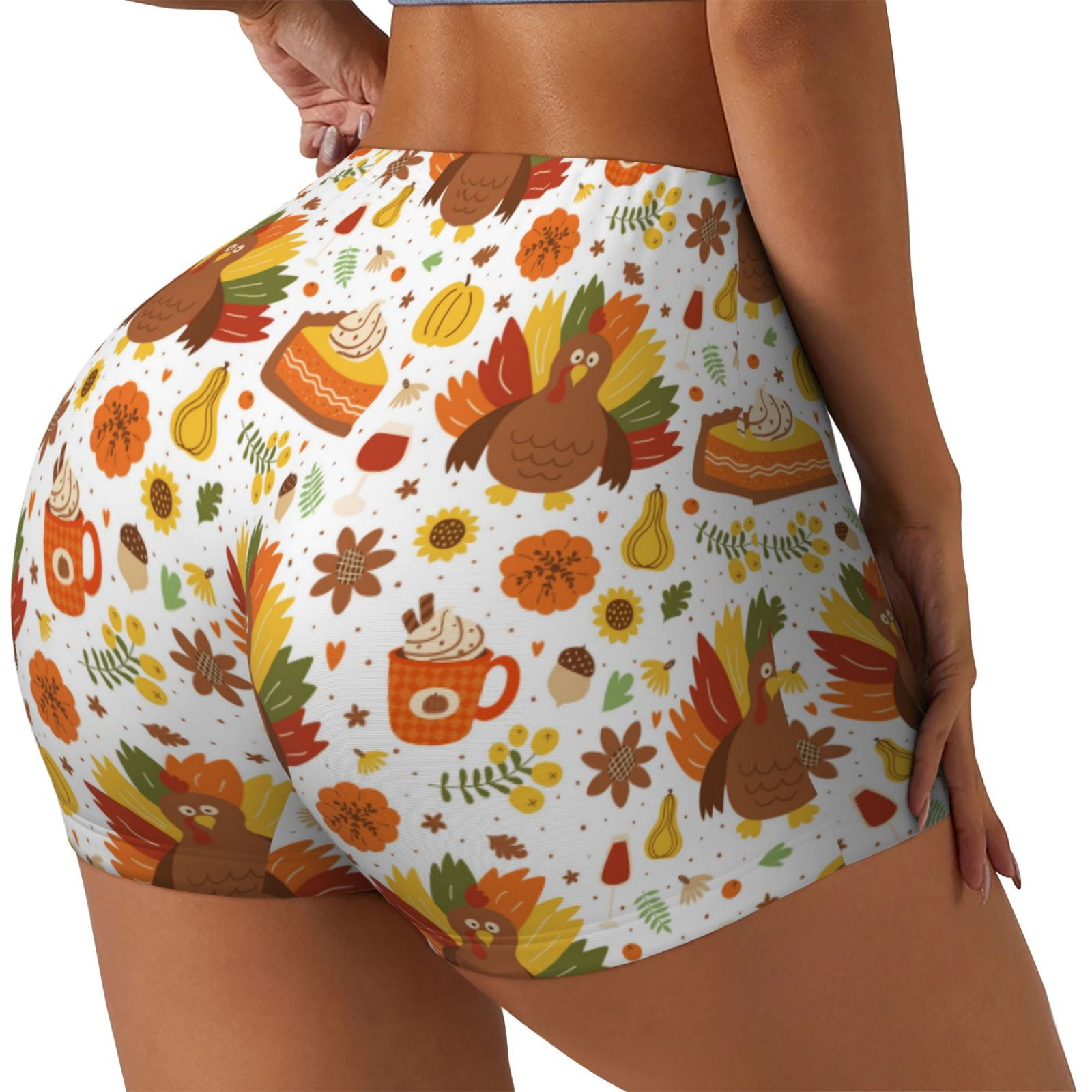 Daiia Thanksgiving With Turkey Pattern Women's Workout Shorts Biker ...