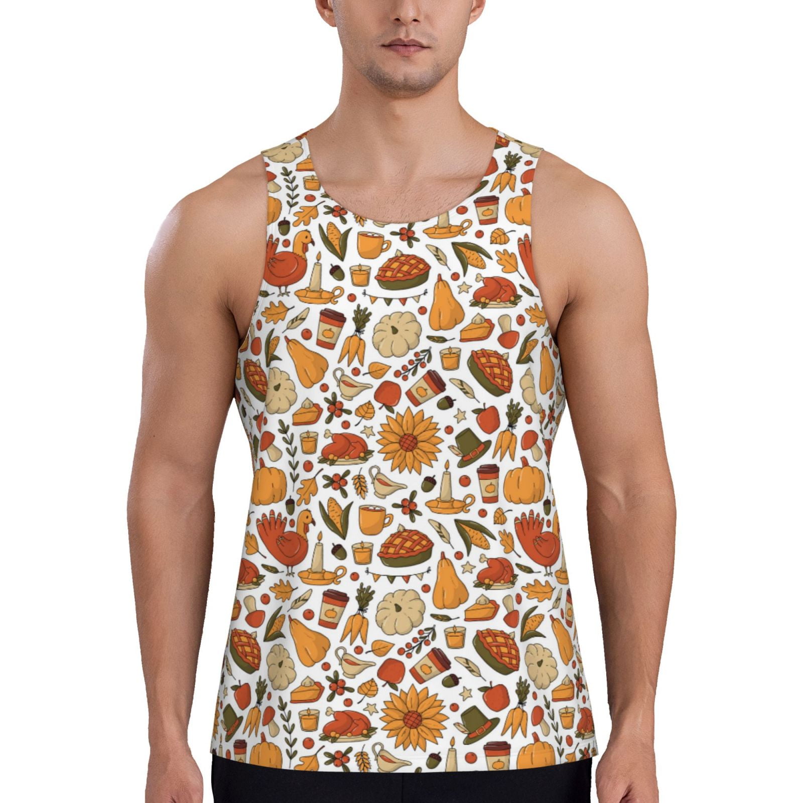 Daiia Thanksgiving with Food Printed Men's Quick Dry Fit Muscle Tank ...