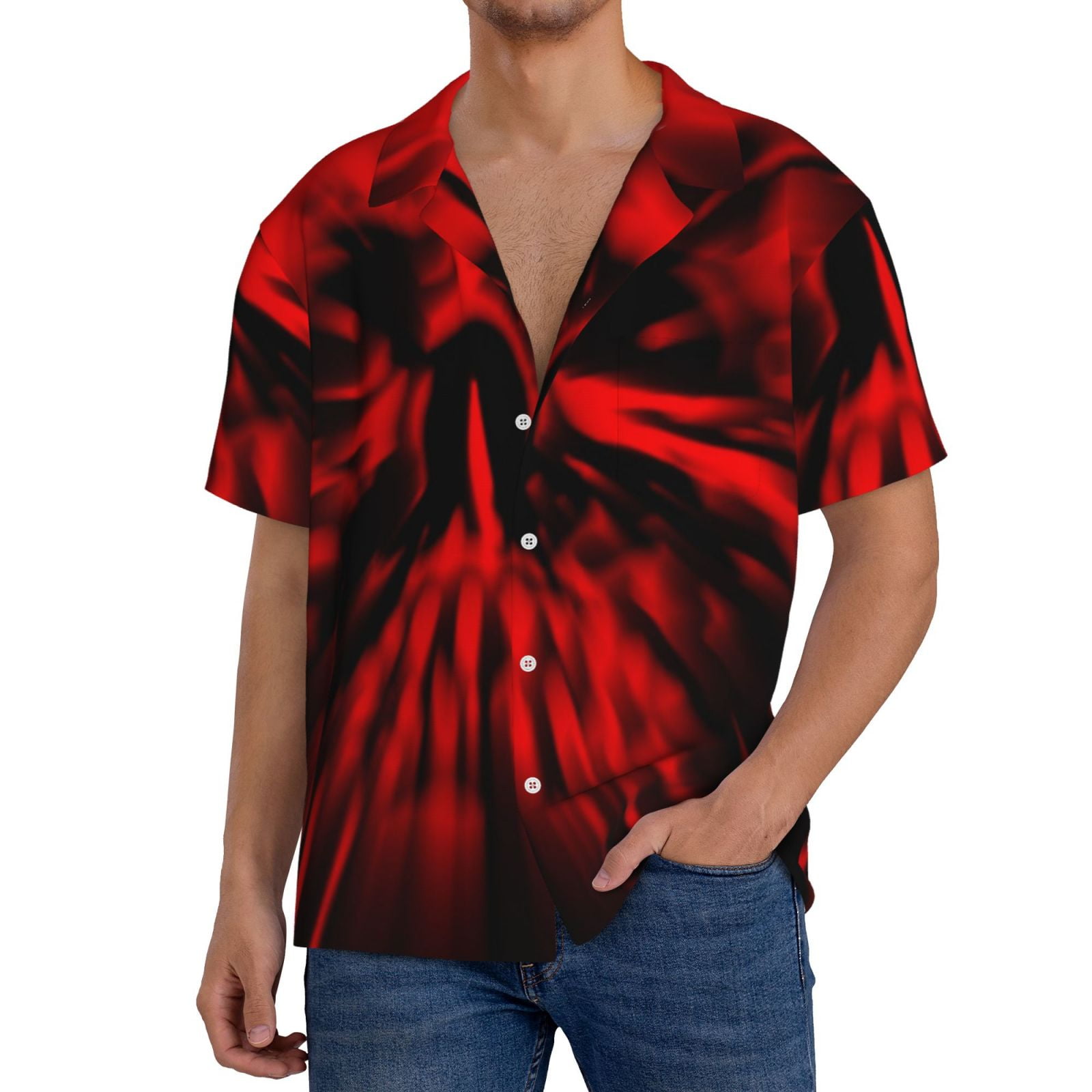 Daiia The Red Head Skull Men's Linen Shirts Short Sleeve Casual Shirts ...