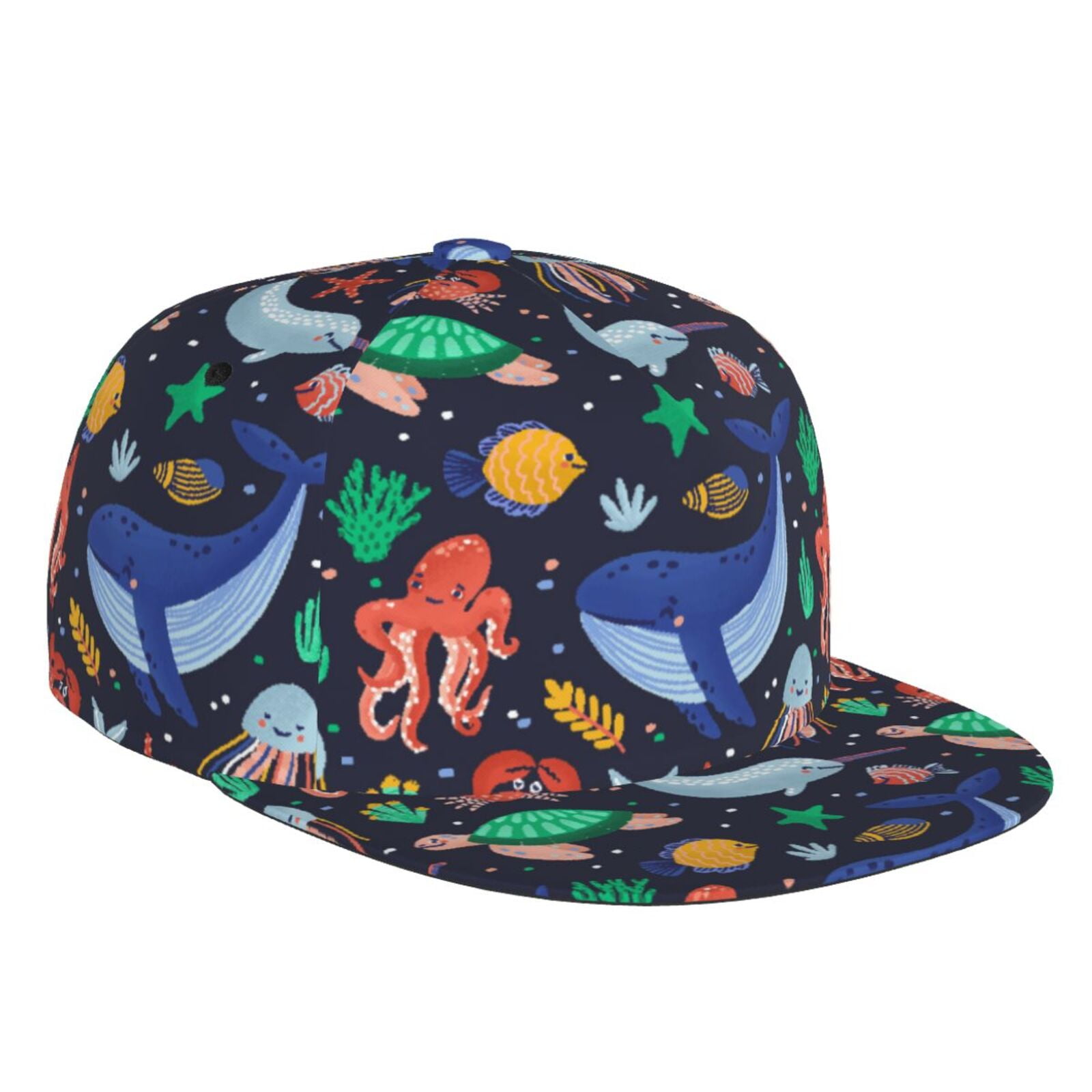 Daiia The Underwater World print Flat Bill Hats Flat Brim Trucker Cap ...
