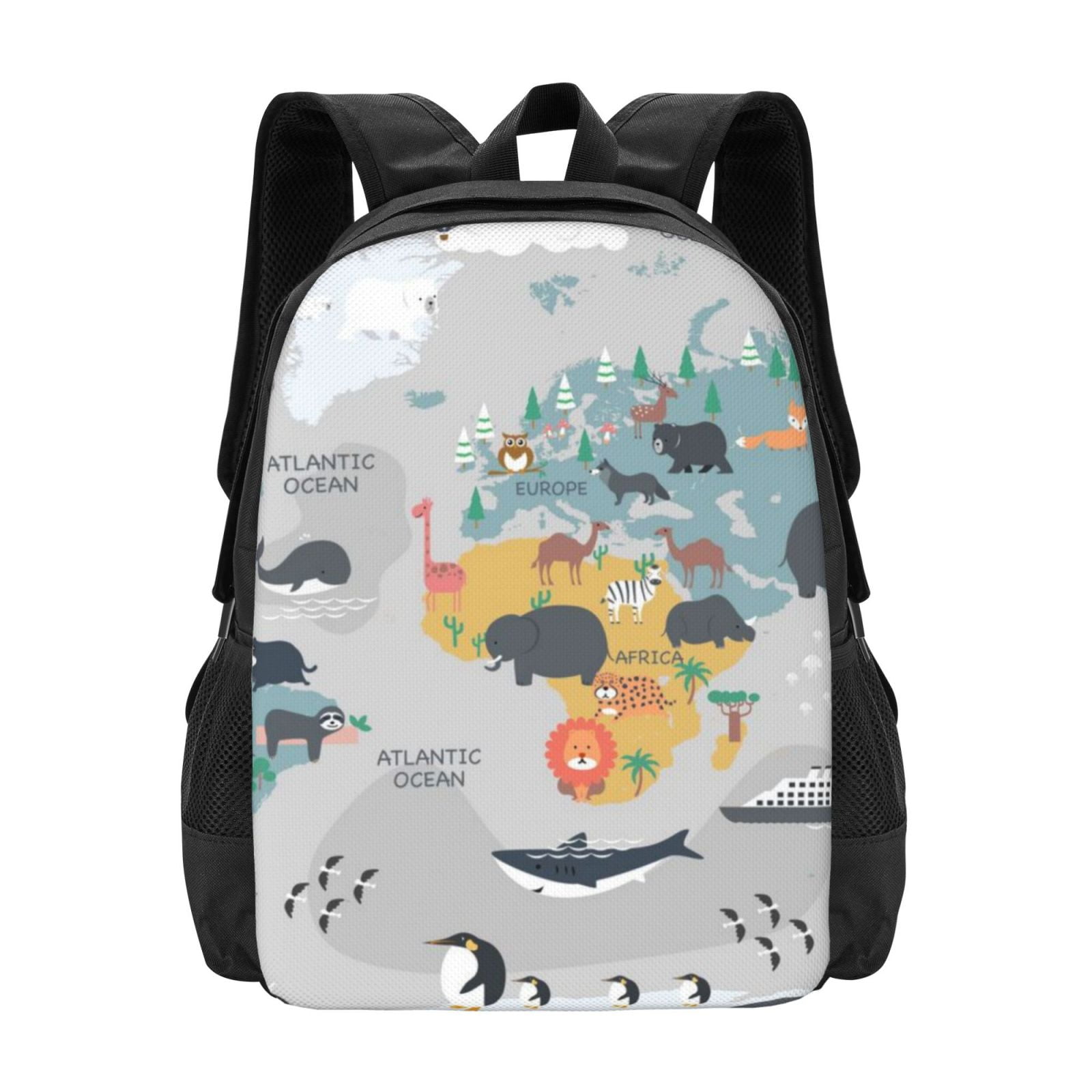 Daiia The World Map with Cartoon Animals Backpack for Men and Women ...