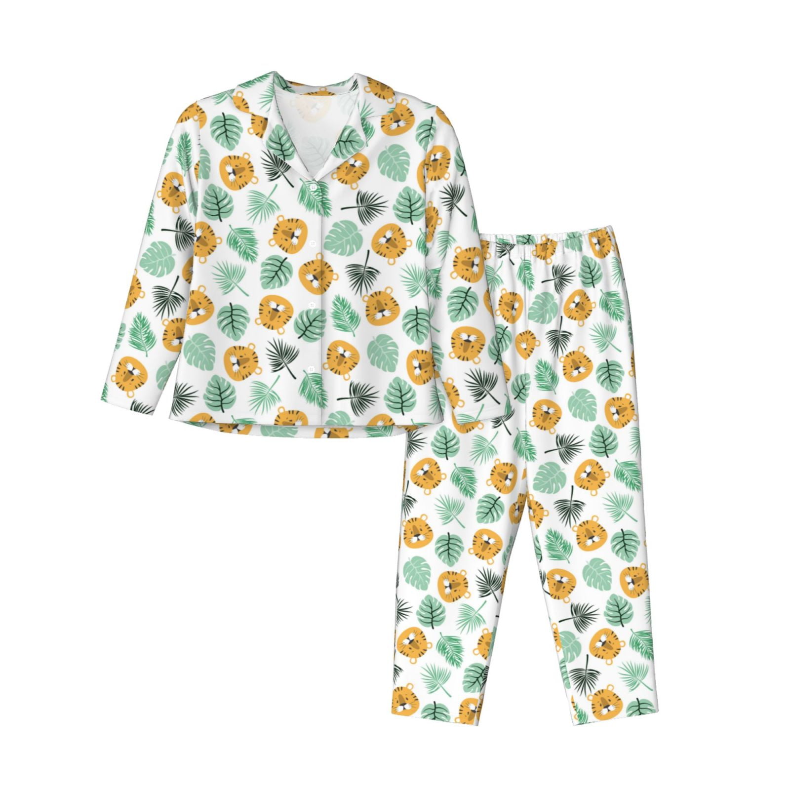 Daiia Tiger Leaves for Women's Long-Sleeved Pajama Set – Soft ...