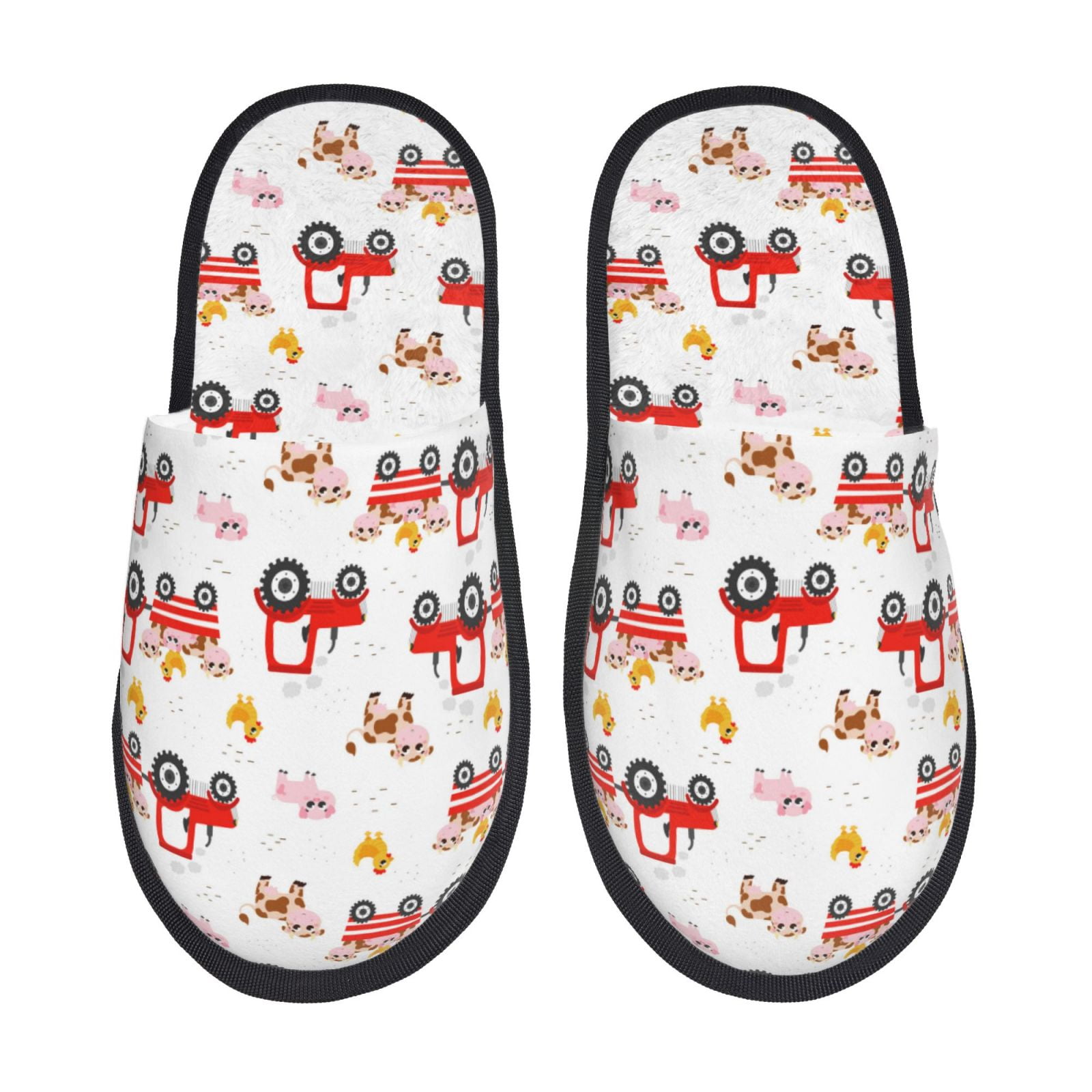 Daiia Tractor With Farm Animals Pattern Furry Slippers for Women and ...