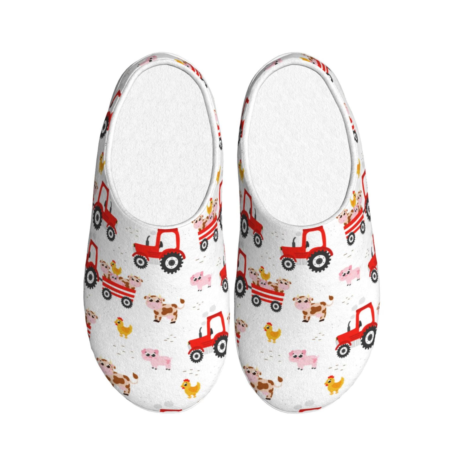 Daiia Tractor With Farm Animals Print Women’s Fuzzy Slippers Memory ...